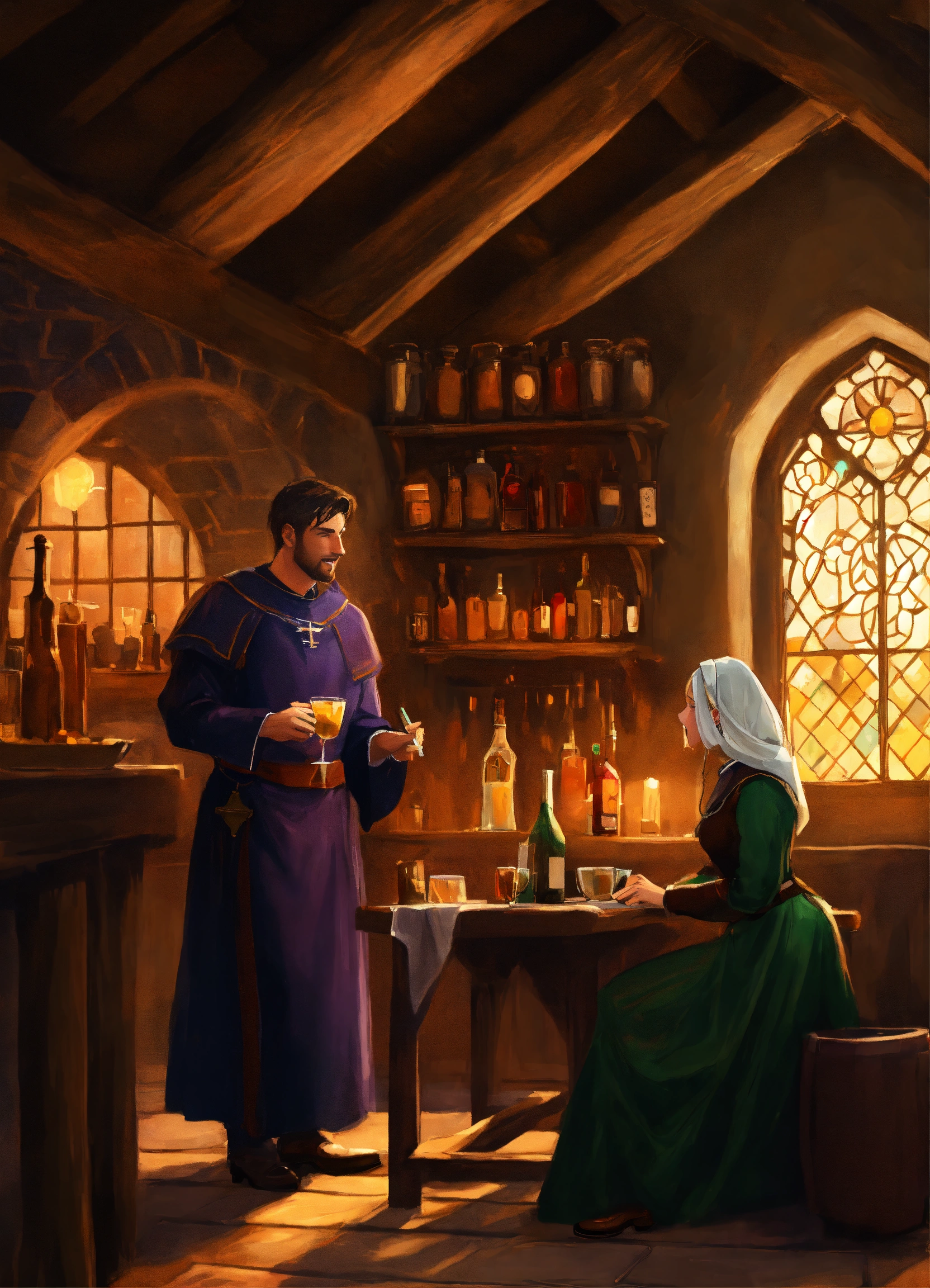Lexica - Excited, high quality, digital painting of a priest talking to ...