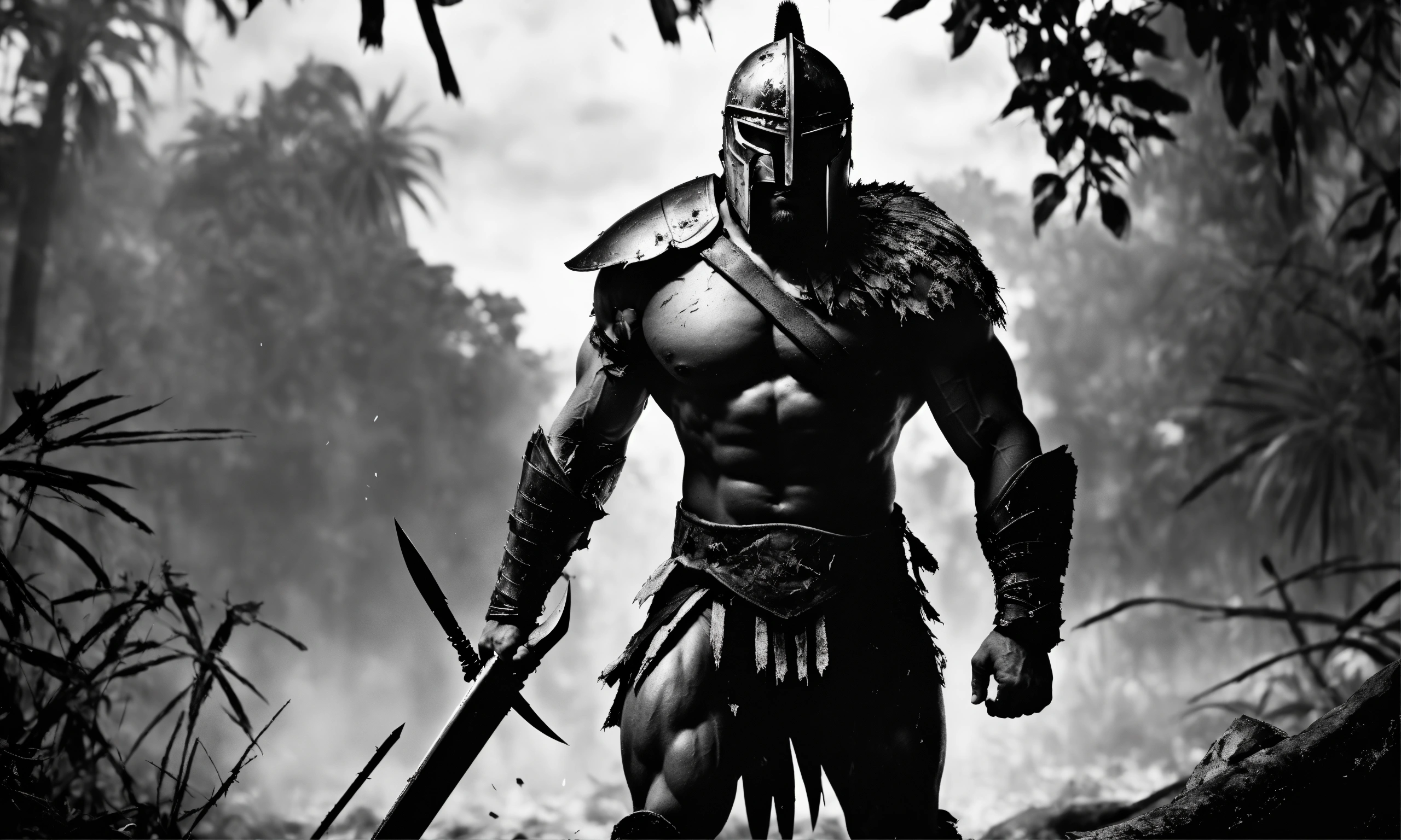 Lexica - Black and white illustration, Wide angle environmental full ...