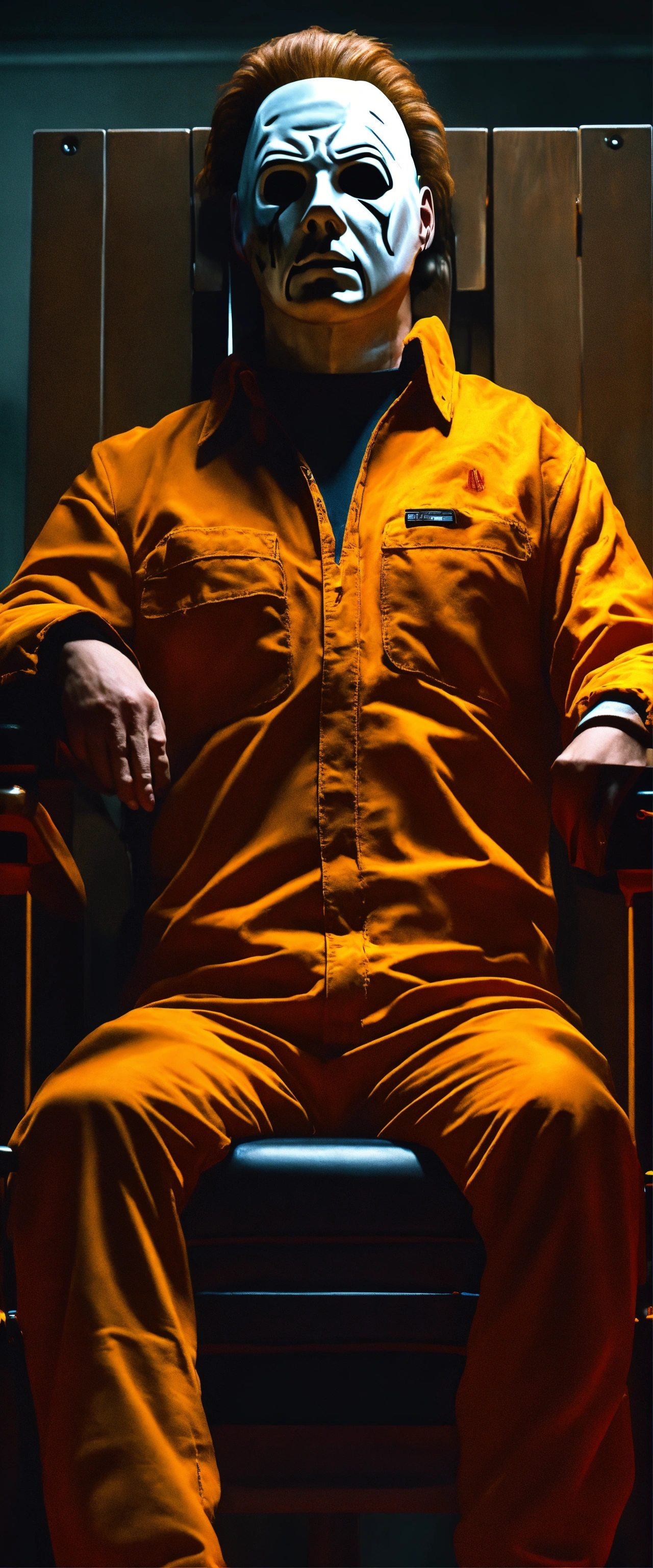 Lexica - Michael Myers sitting on a electric chairin the foreground ...