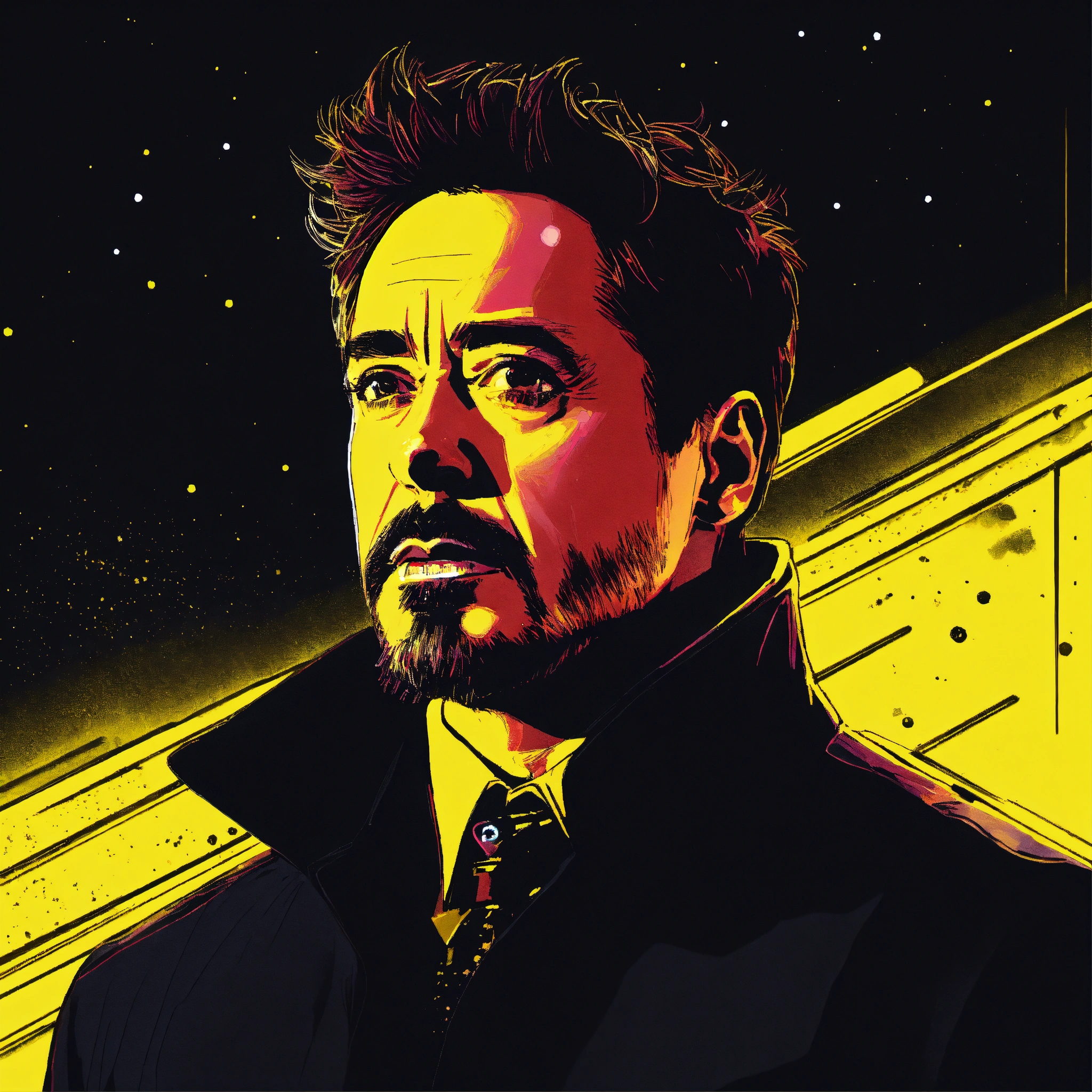 Lexica - Robert Downey Jr., illustration, 2d, deep space dark black and ...