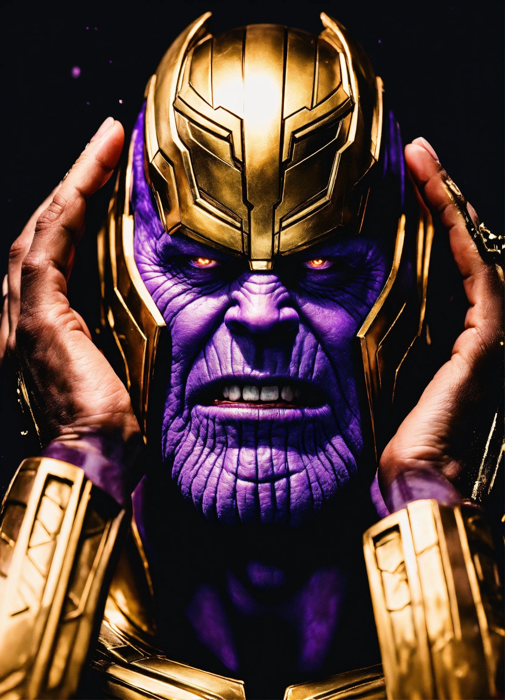 Lexica - Ultra-realistic image of Thanos covering his ears with his ...