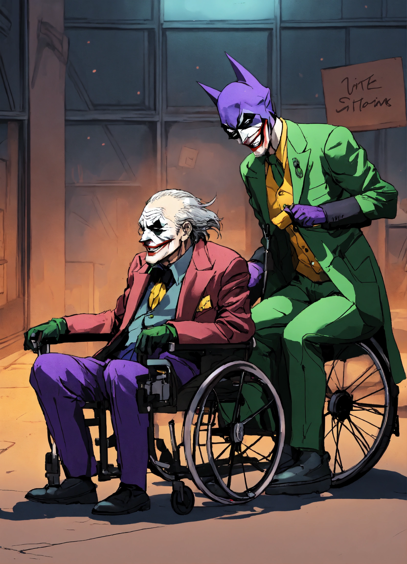 Lexica - The joker and batman as old men in wheelchairs