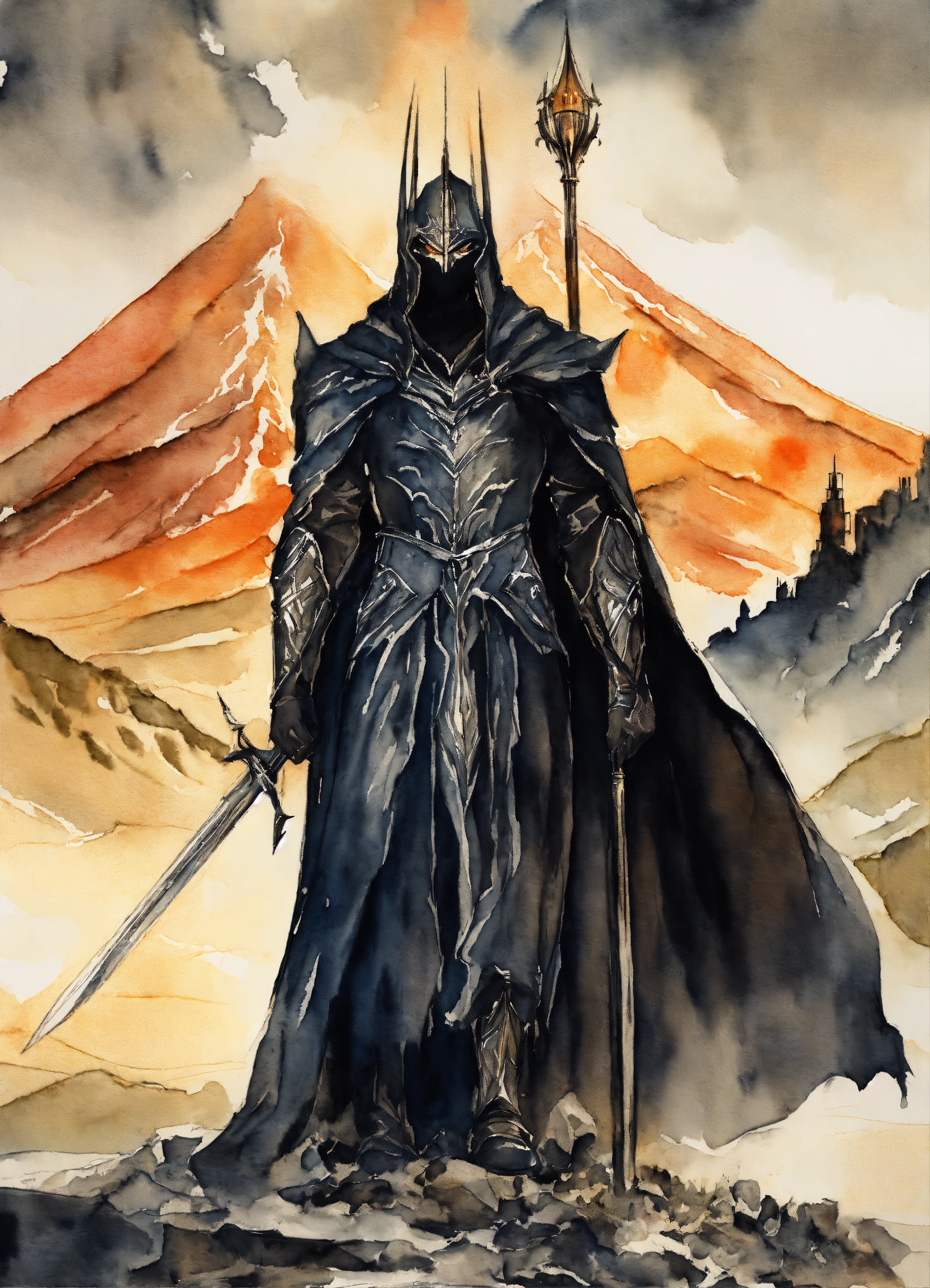 Lexica - Sauron human face from LOTR with black cloak in vagabond manga ...