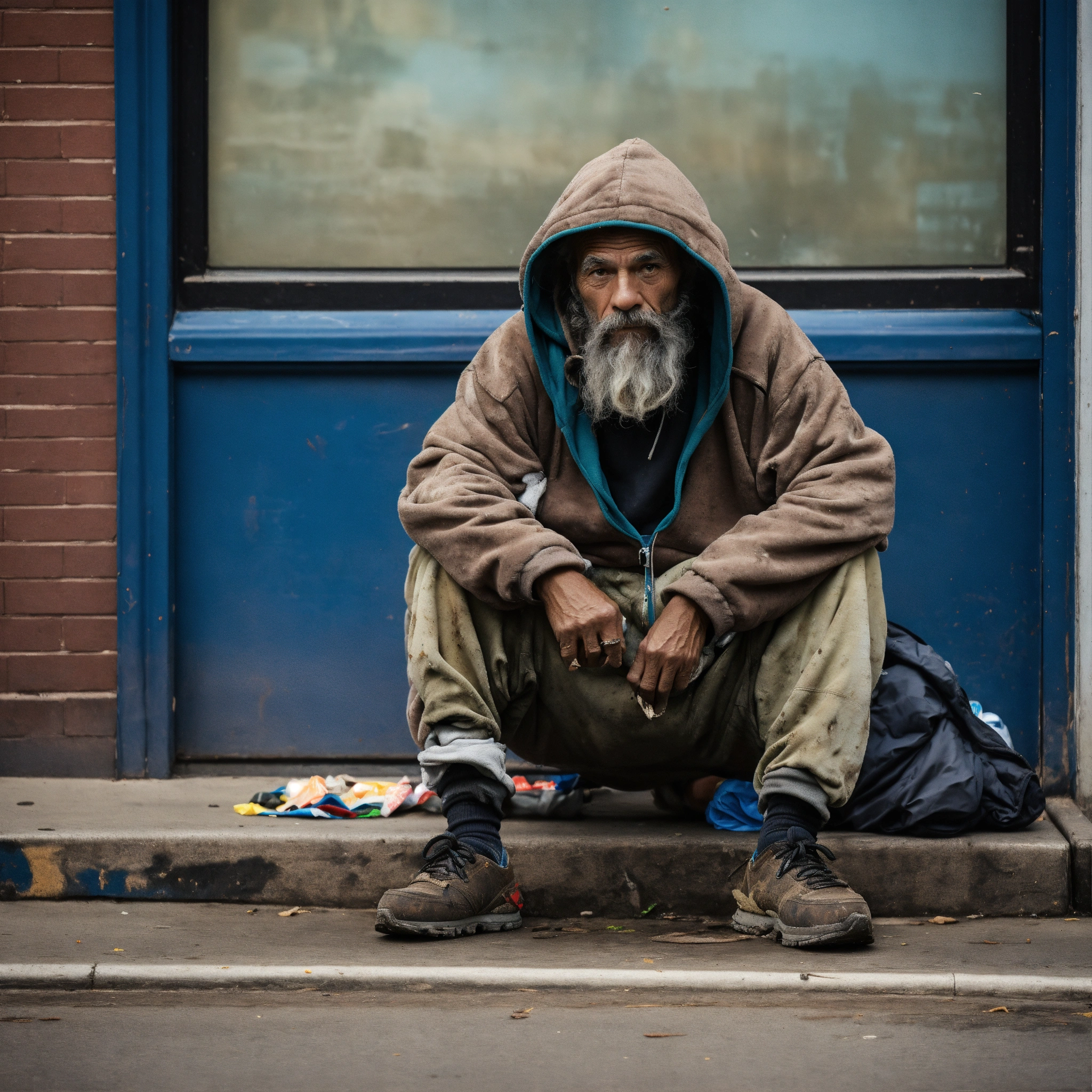 Lexica - A HUGE HOMELESS MAN WEARING DIRTY SHORTS AND A HOODIE