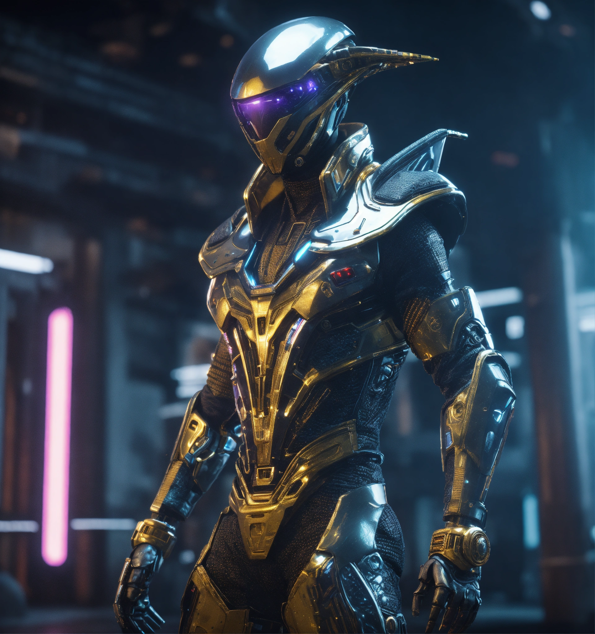 Lexica - Zoom out from an tough male alien humanoid half android cool ...