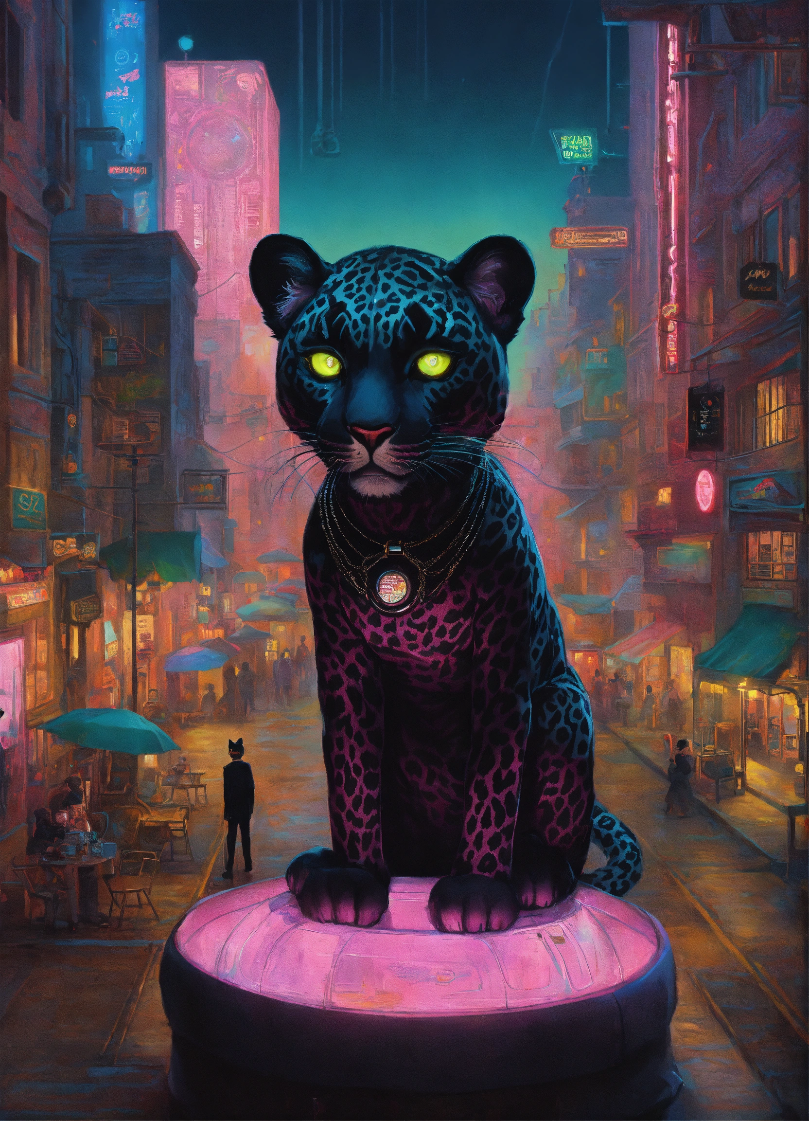 Lexica - Black colors, a leopard, cyberpunk town with neon lights by ...