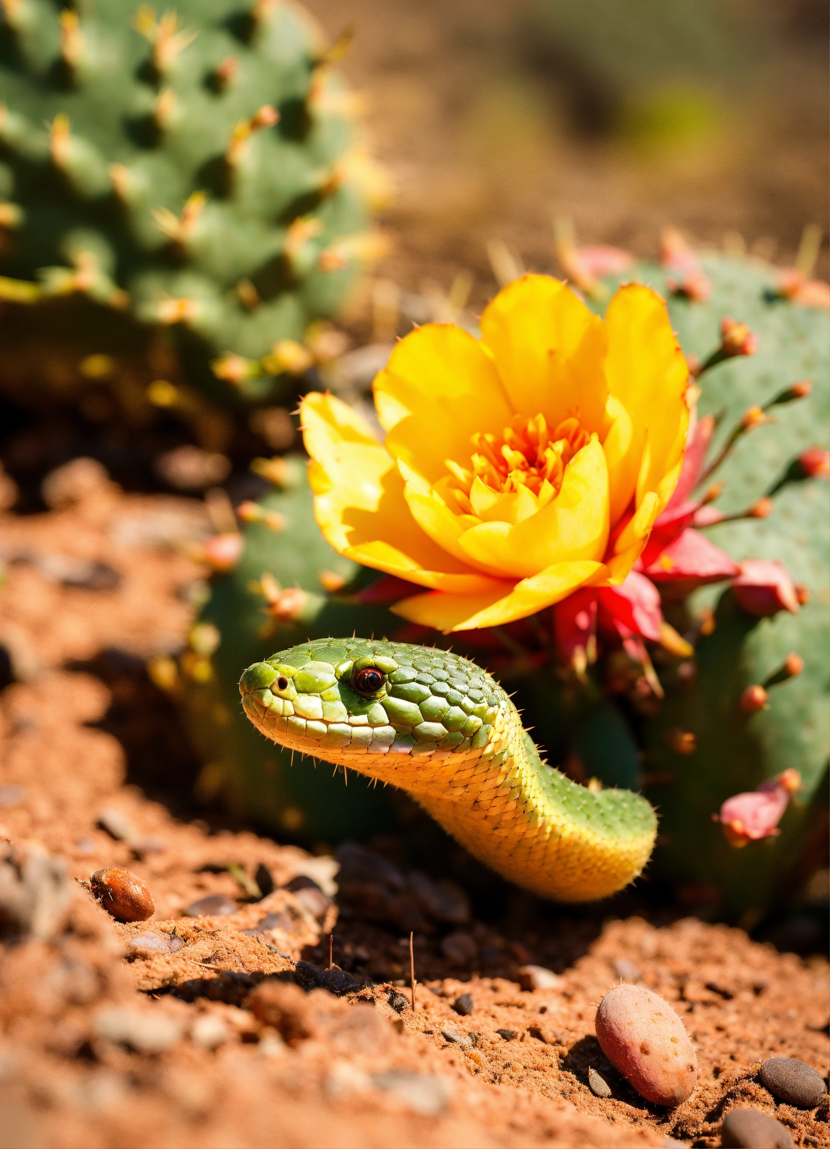 Lexica - Snake curling around a prickly pear cactus