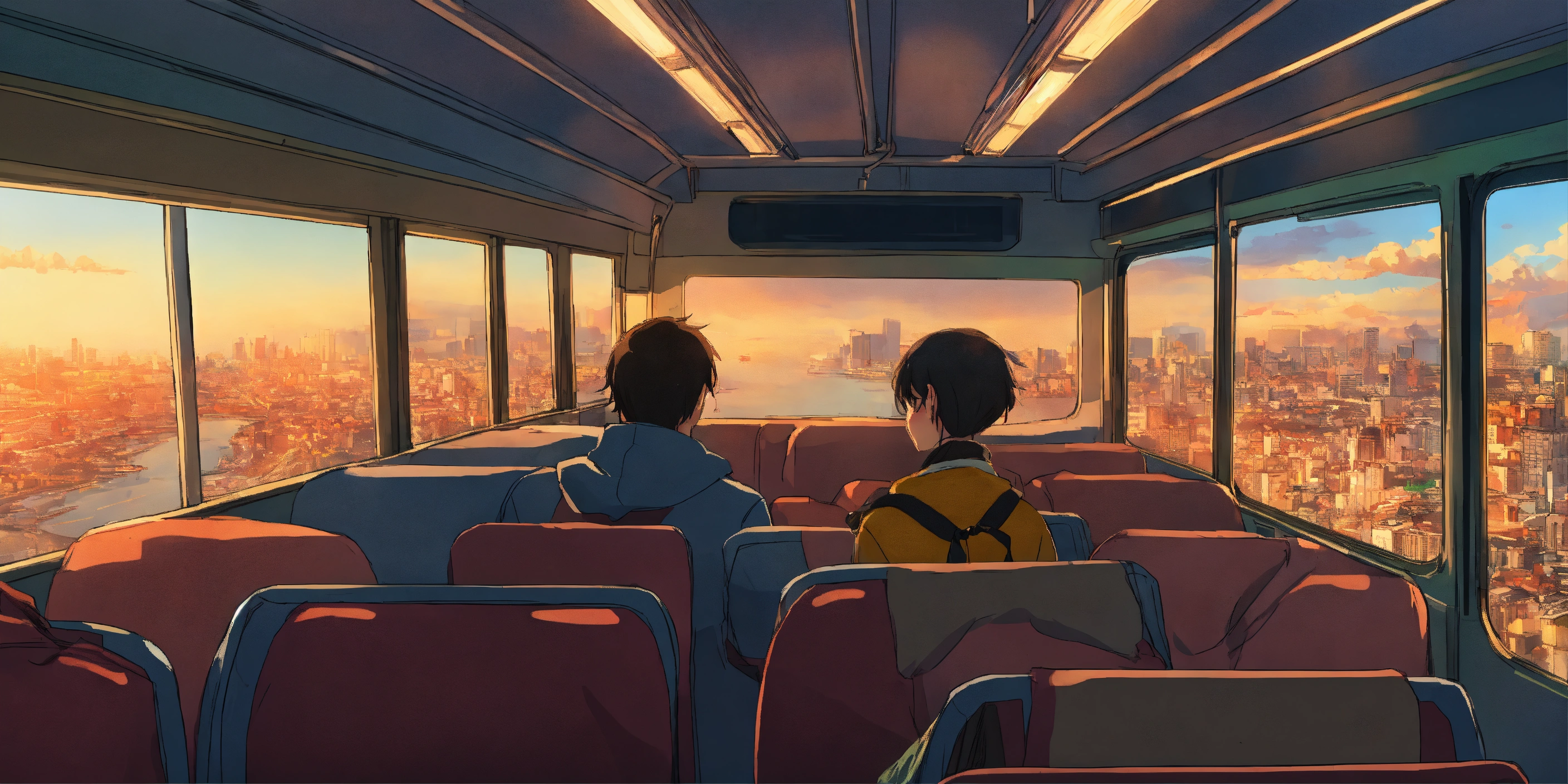 Lexica - A crowded city bus with the guy and the girl sitting next to ...