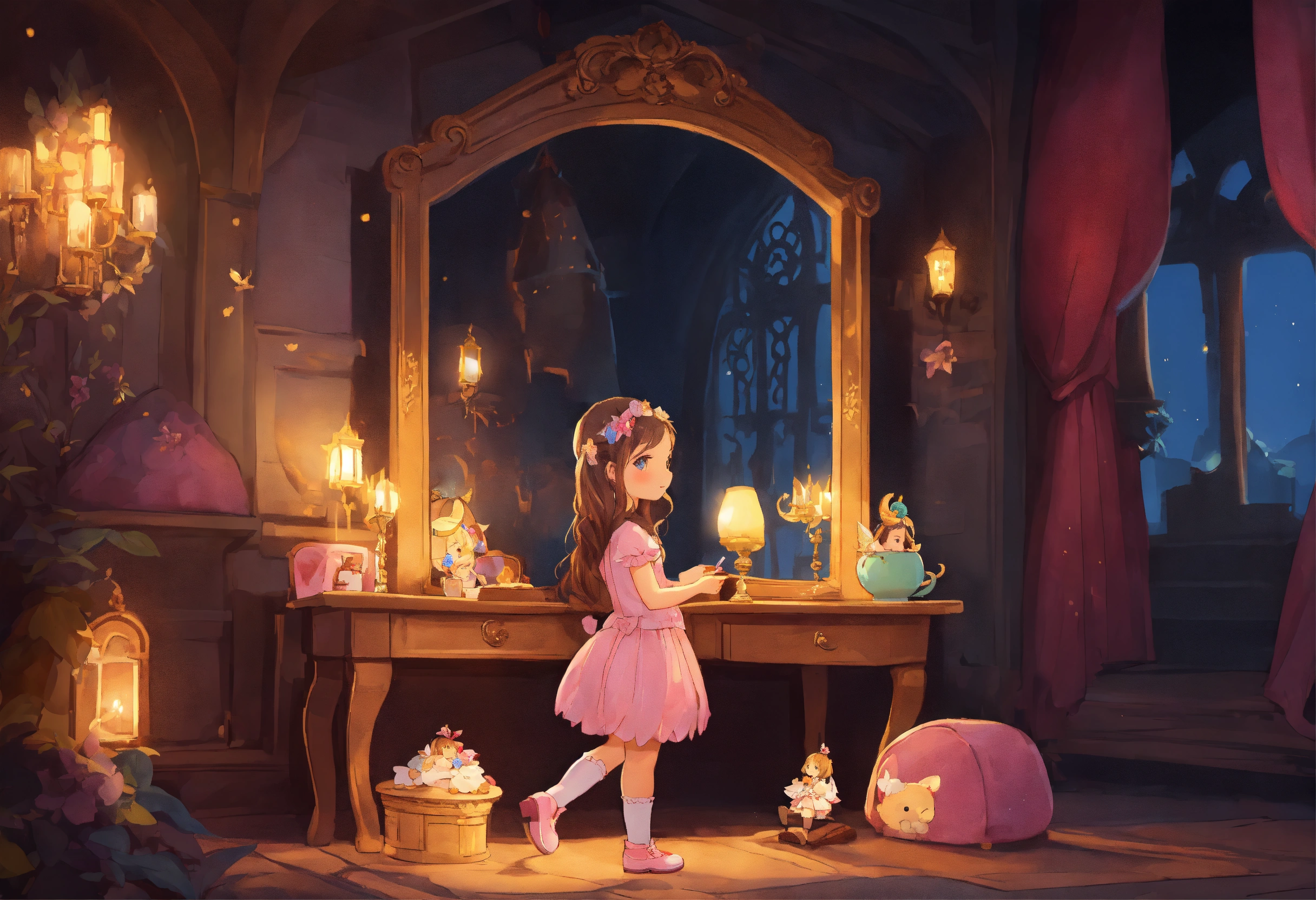 Lexica - Cartoon fairy taie style image small mirror in hand little ...