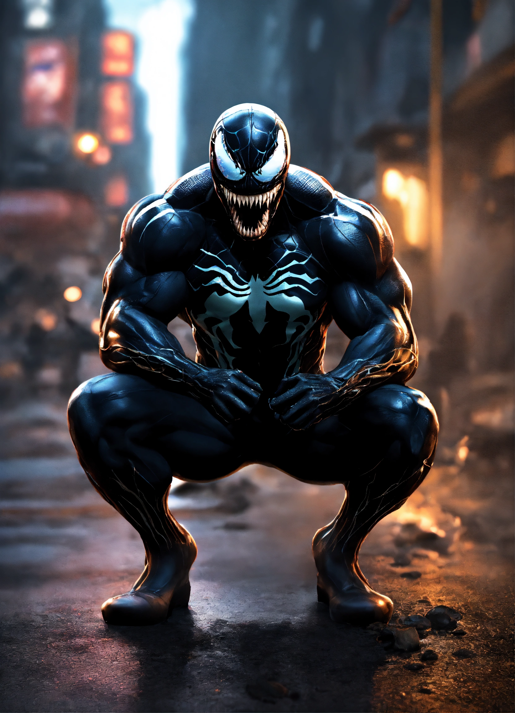 Lexica - "Ultra-realistic image of Venom on his knees, tightly covering ...