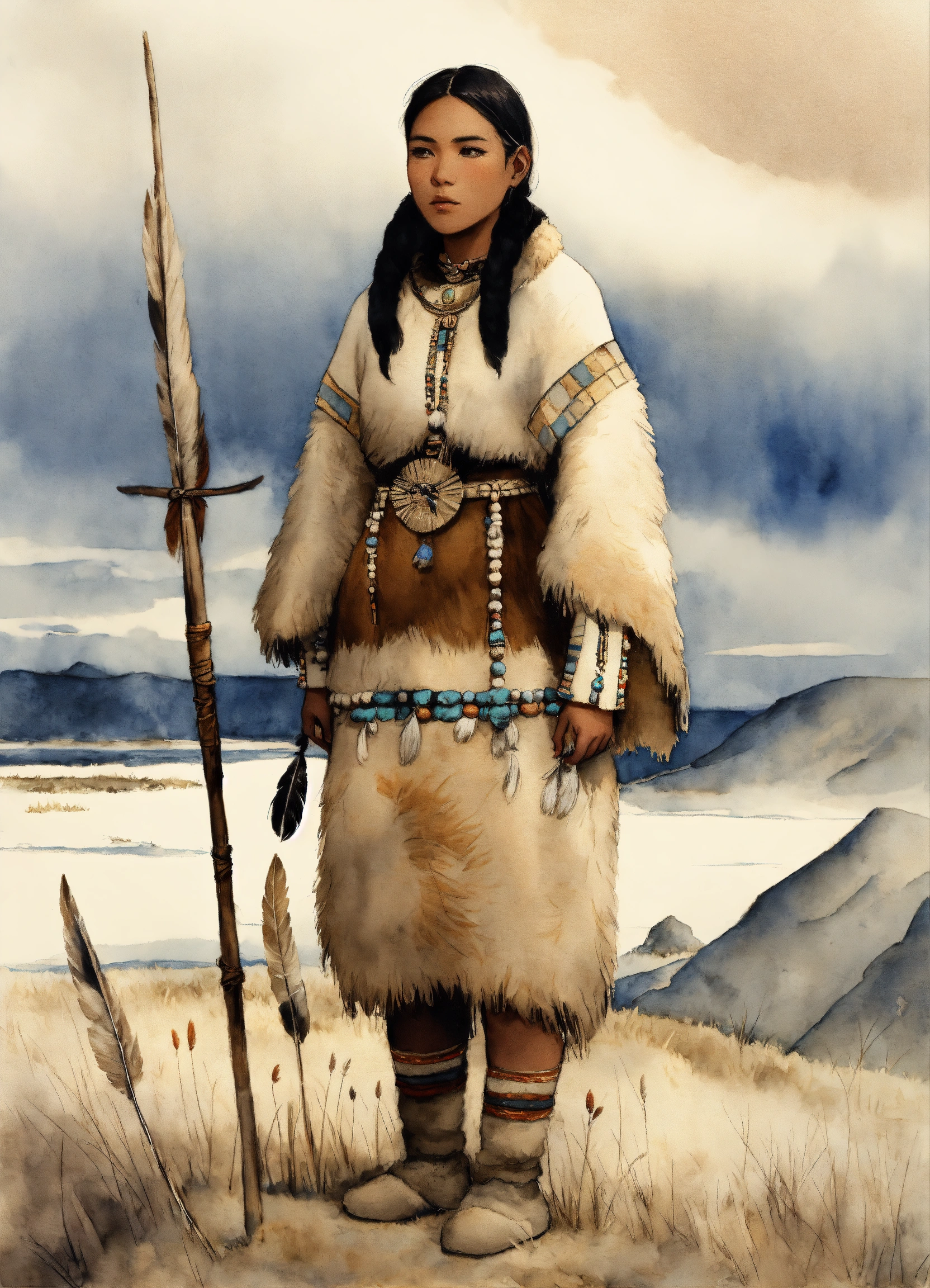 Lexica - Full body Illustration of an inuit woman, young, 18 years old ...