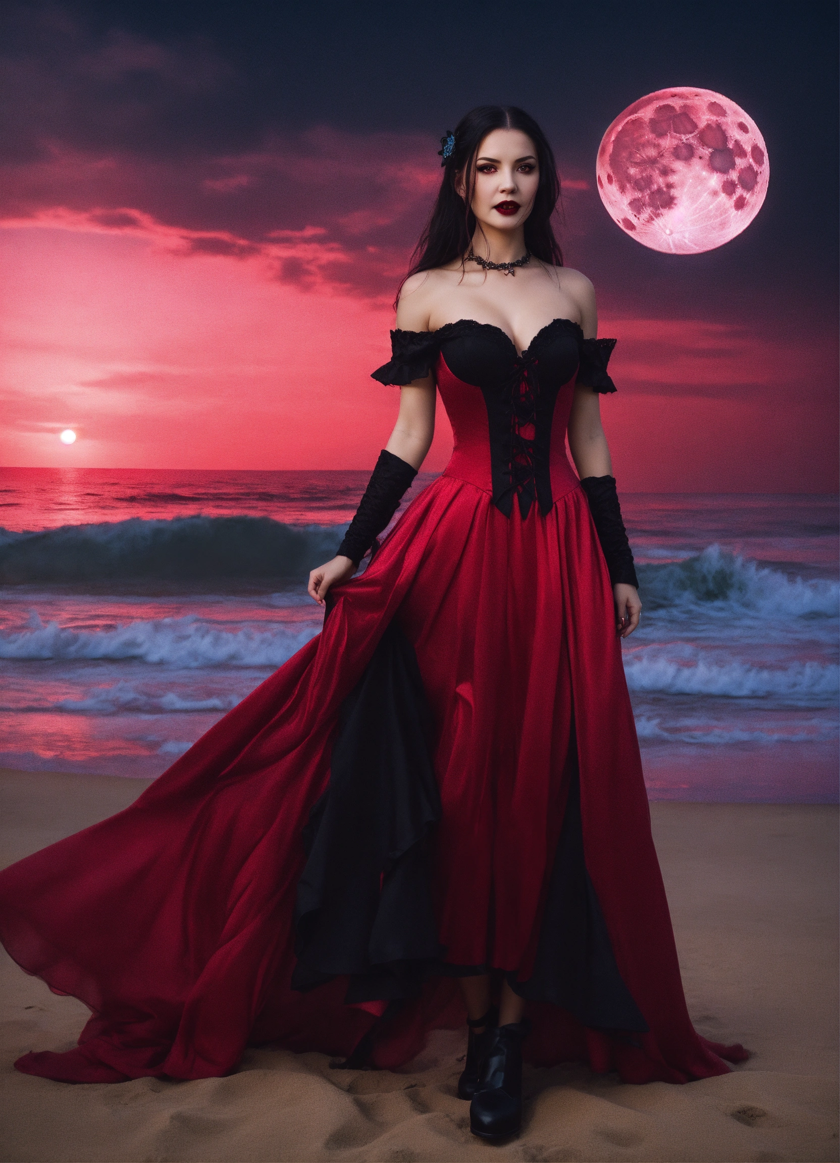 Lexica - Pale woman with bright red eyes, vampire, fangs, pretty, red ...