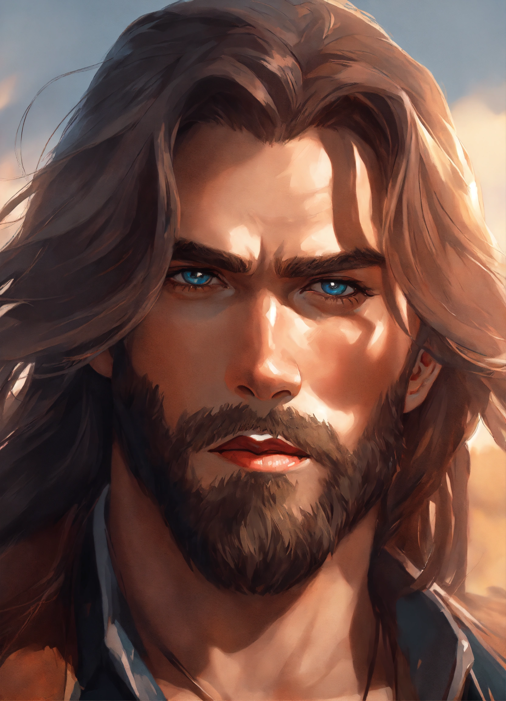 Lexica - Rugged outlaw with long hair, wild west outlaw, portrait ...