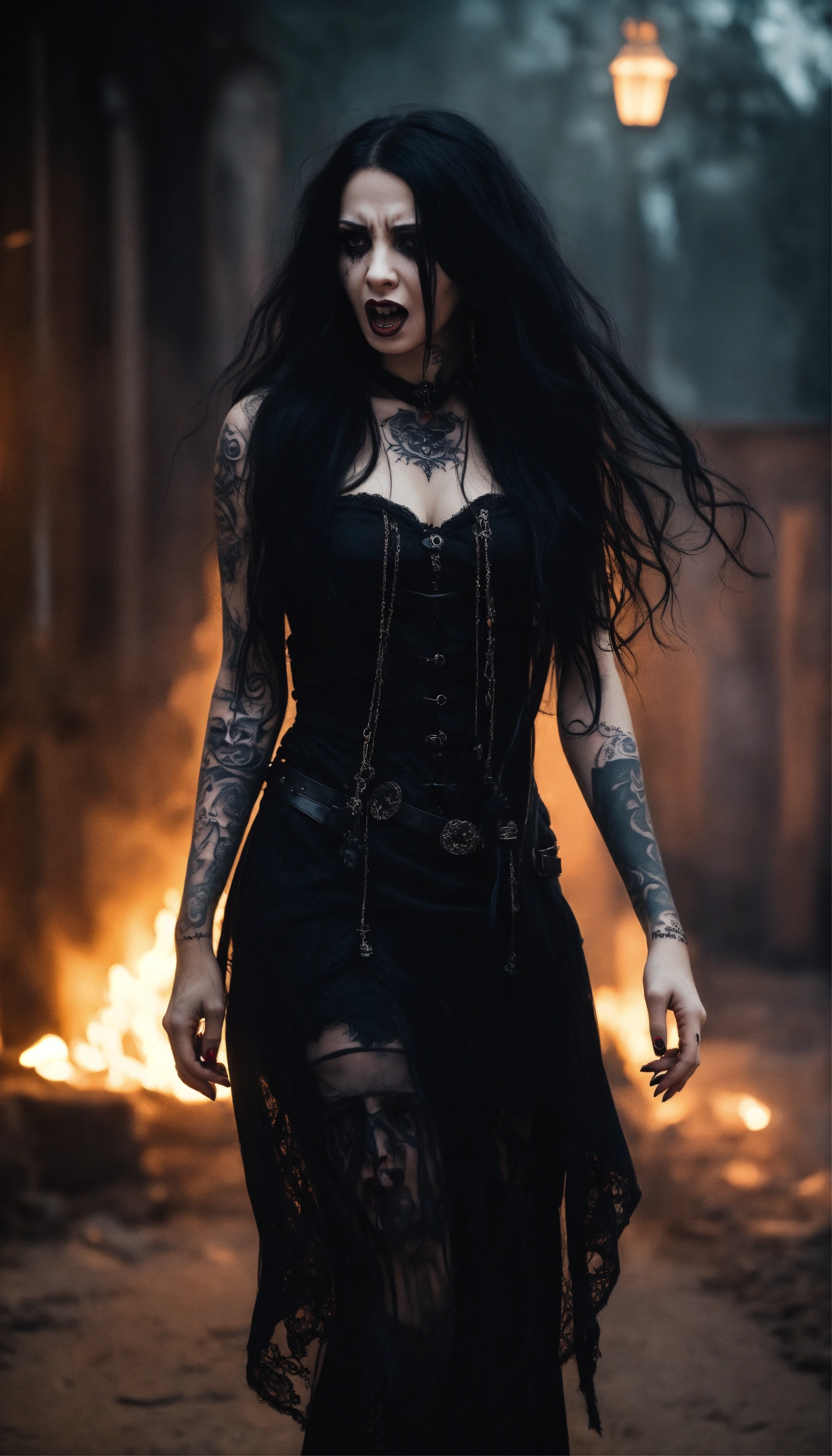 Lexica - A scary girl, full body, pale skin, long crazy black hair ...