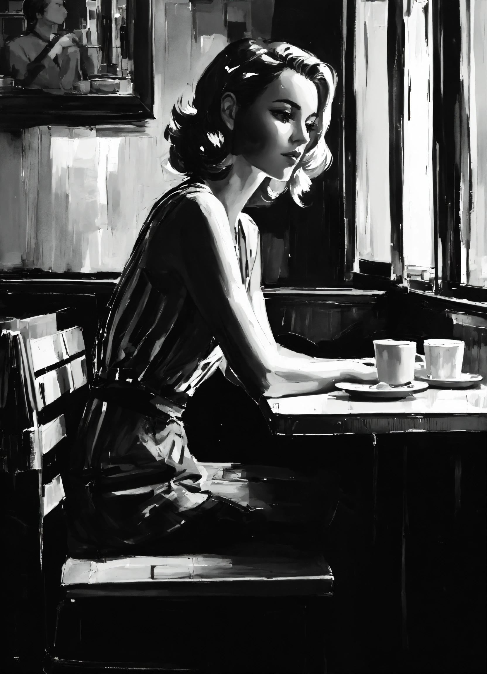 Lexica - Black and white pallet knife painting, vintage, beautiful ...