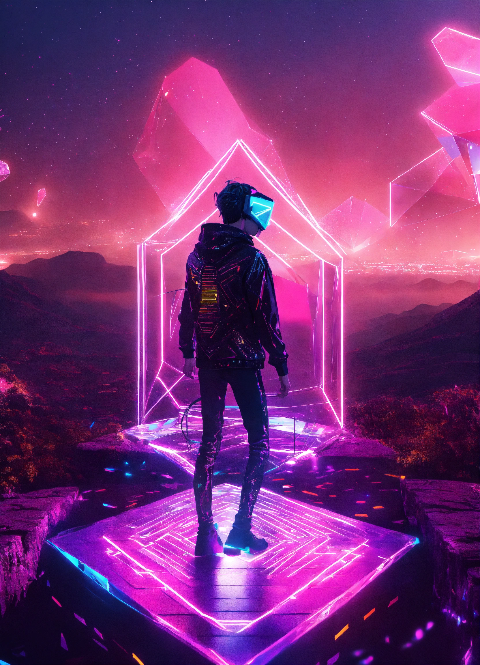 Lexica - Cyber Raver dancing in diamond and shimmer black neon light ...