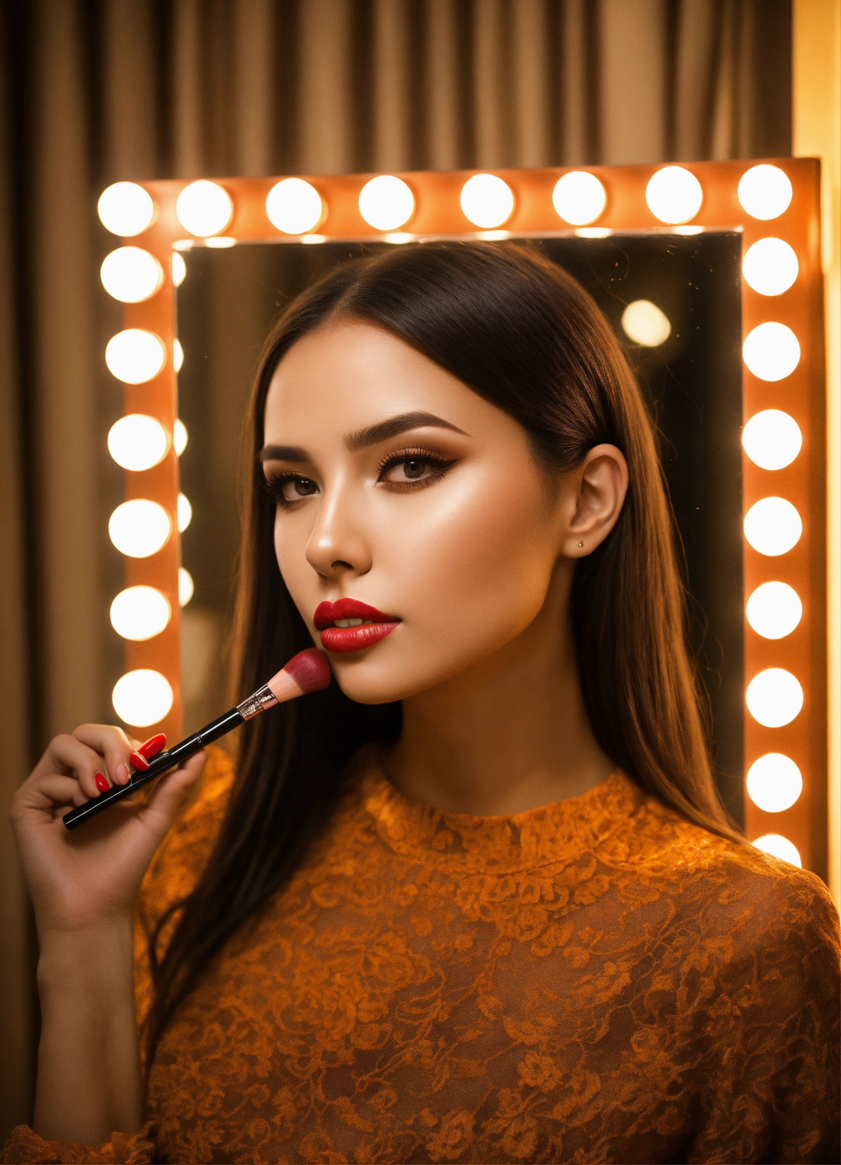Lexica - Lips makeup in square shaped mirror, beautiful woman with ...