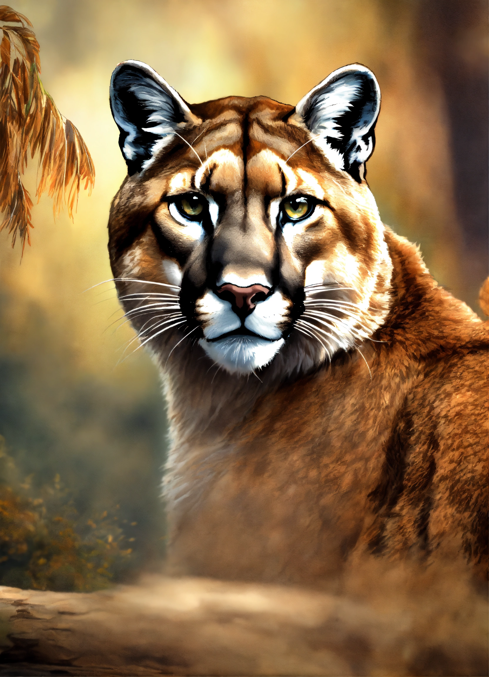 Lexica - A male mountain lion in native american style realistic