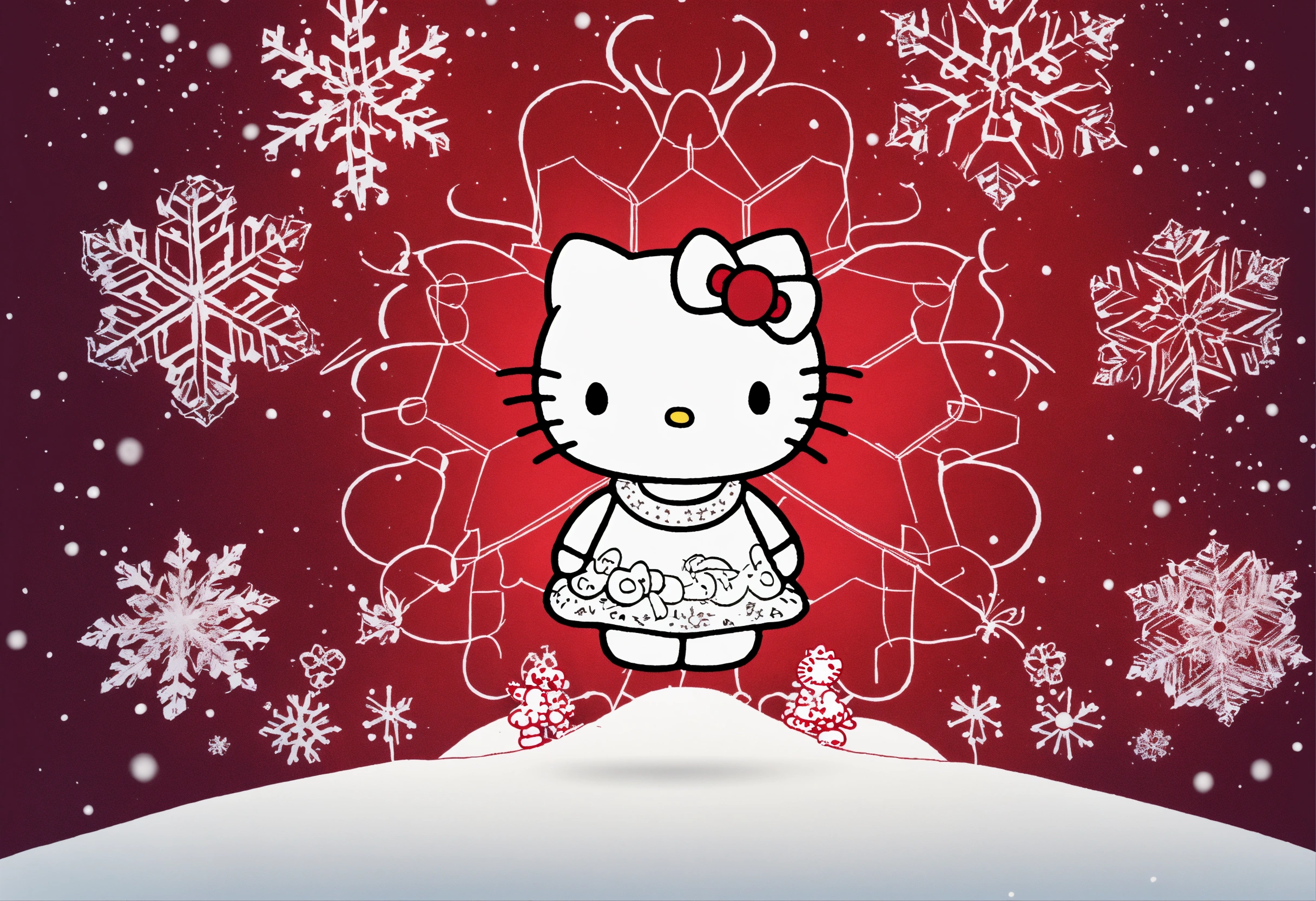 Lexica - Single line art of hello kitty inside a snowflake