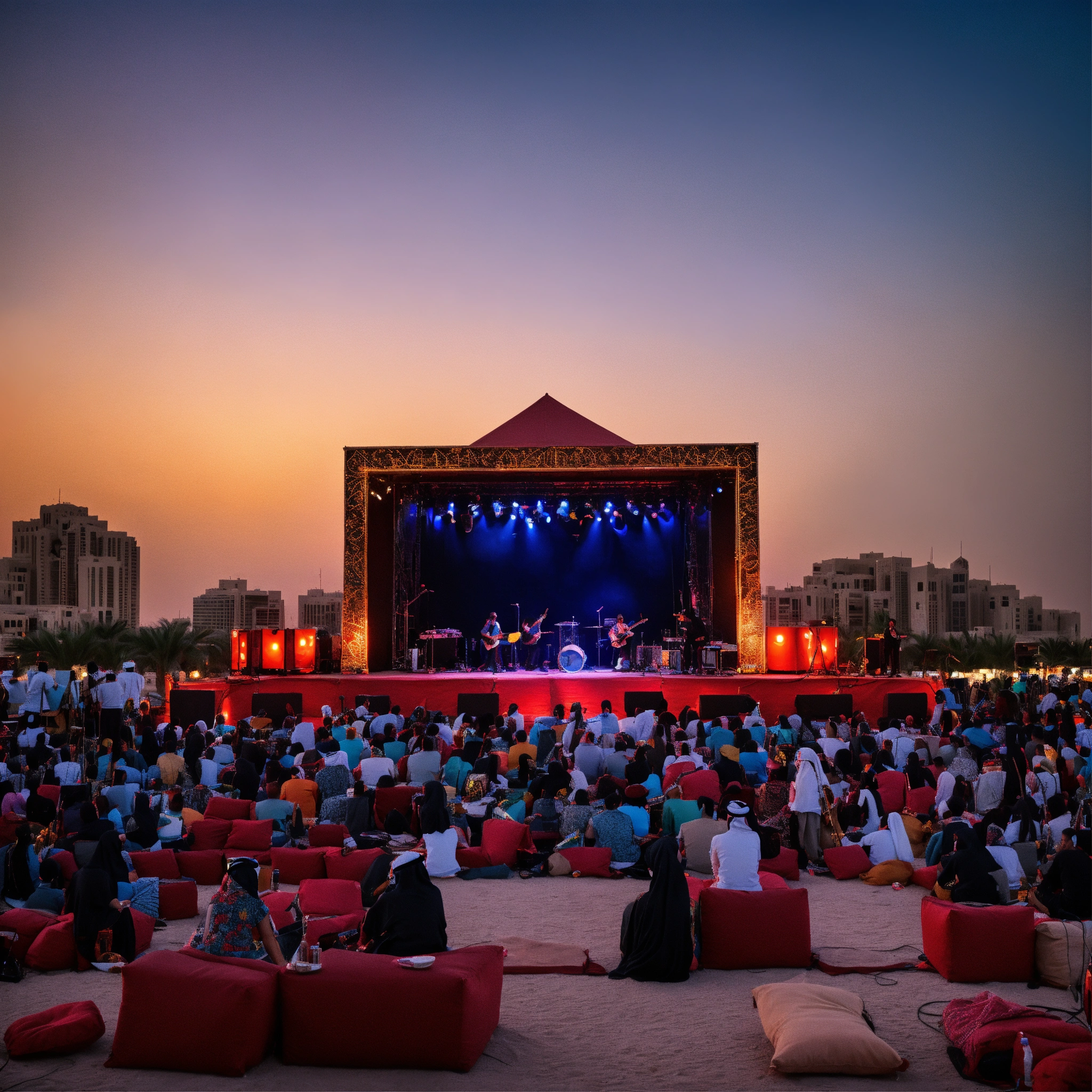 Lexica - Bahraini style elevated concert stage with live music bands