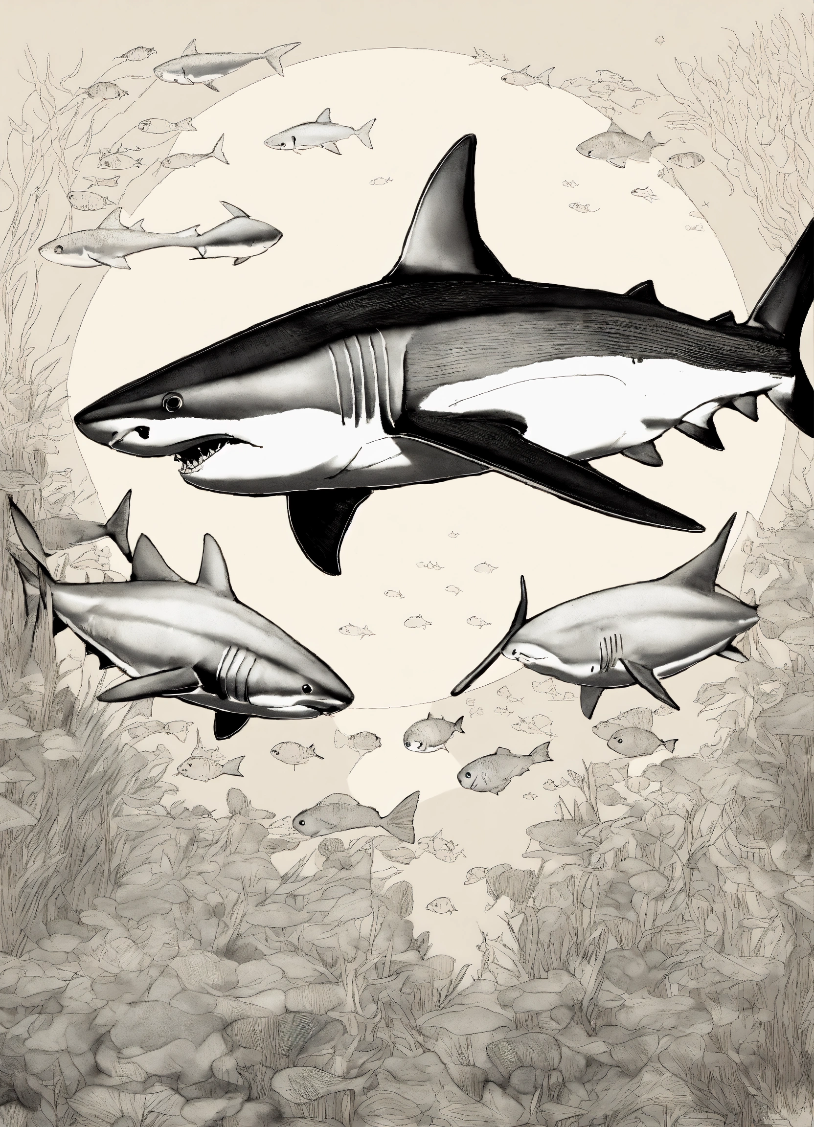 Lexica - Beautiful detailed oceanic whitetip shark portrait, one line ...