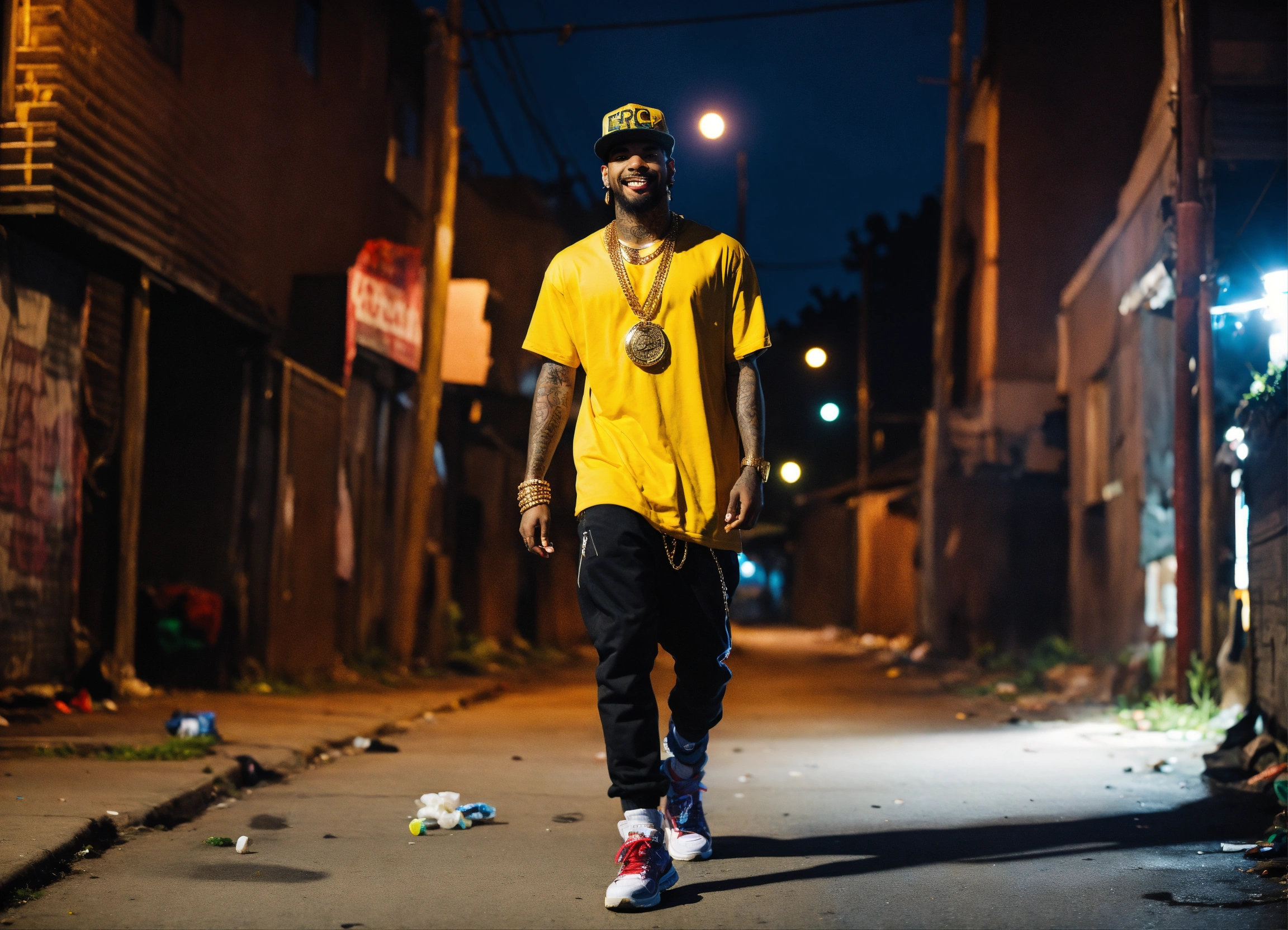 Lexica - Full body shot of rapper "Slim Dunkin" walking down a Atlanta ...