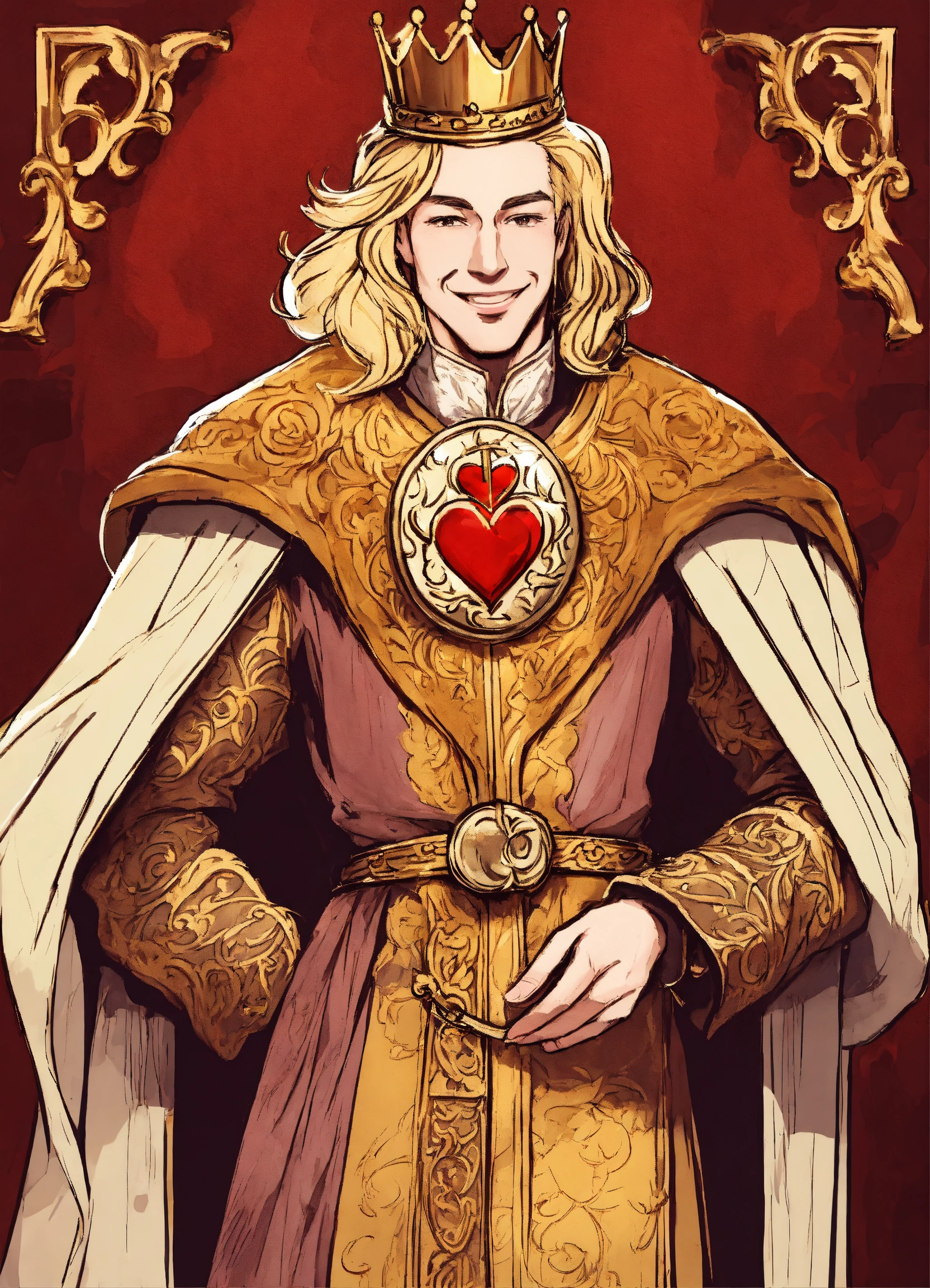 Lexica - Sketch of handsome smiling blonde king with a fancy medieval ...