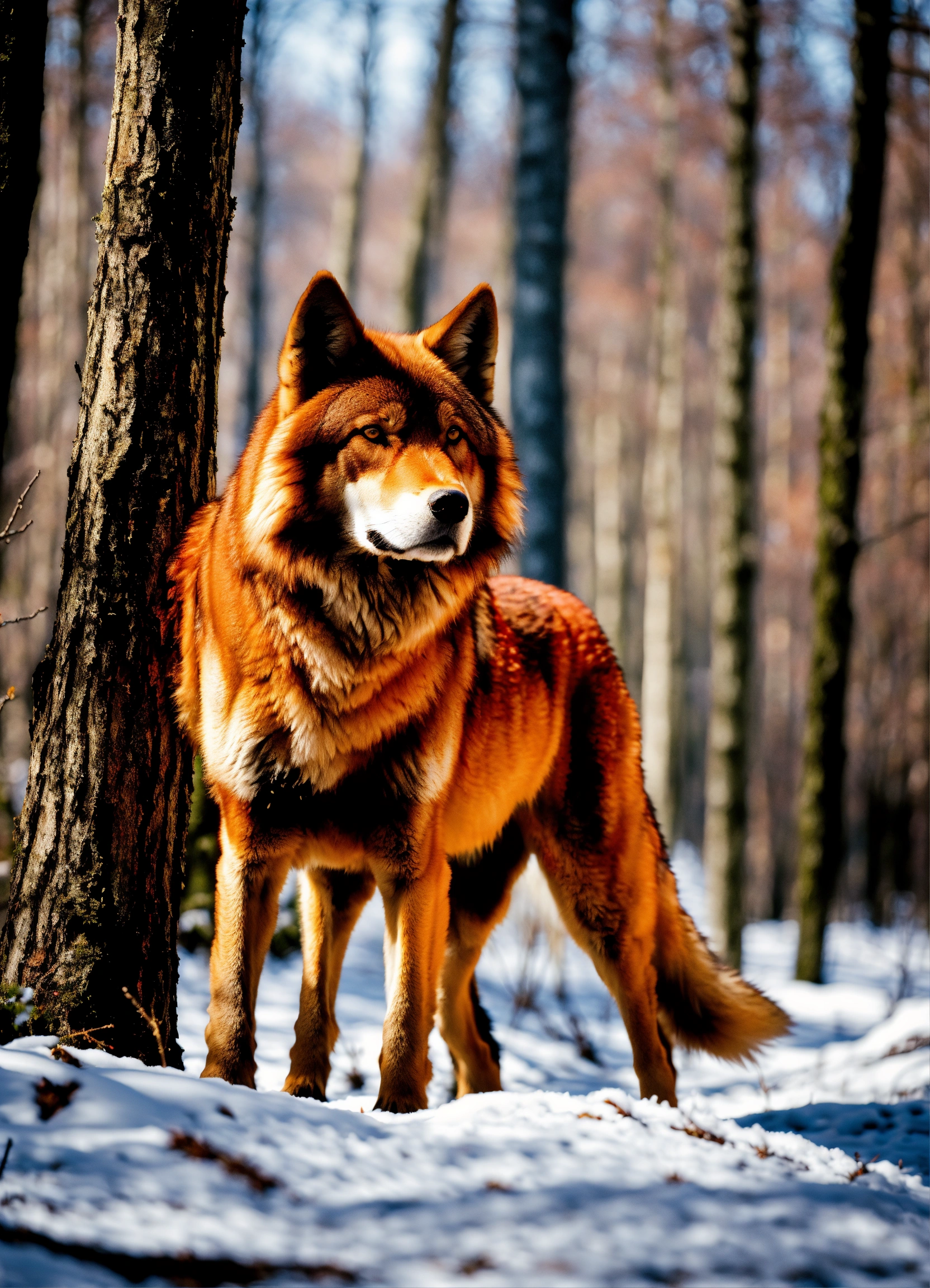 Lexica - Massive Red fur wolf, in the woods