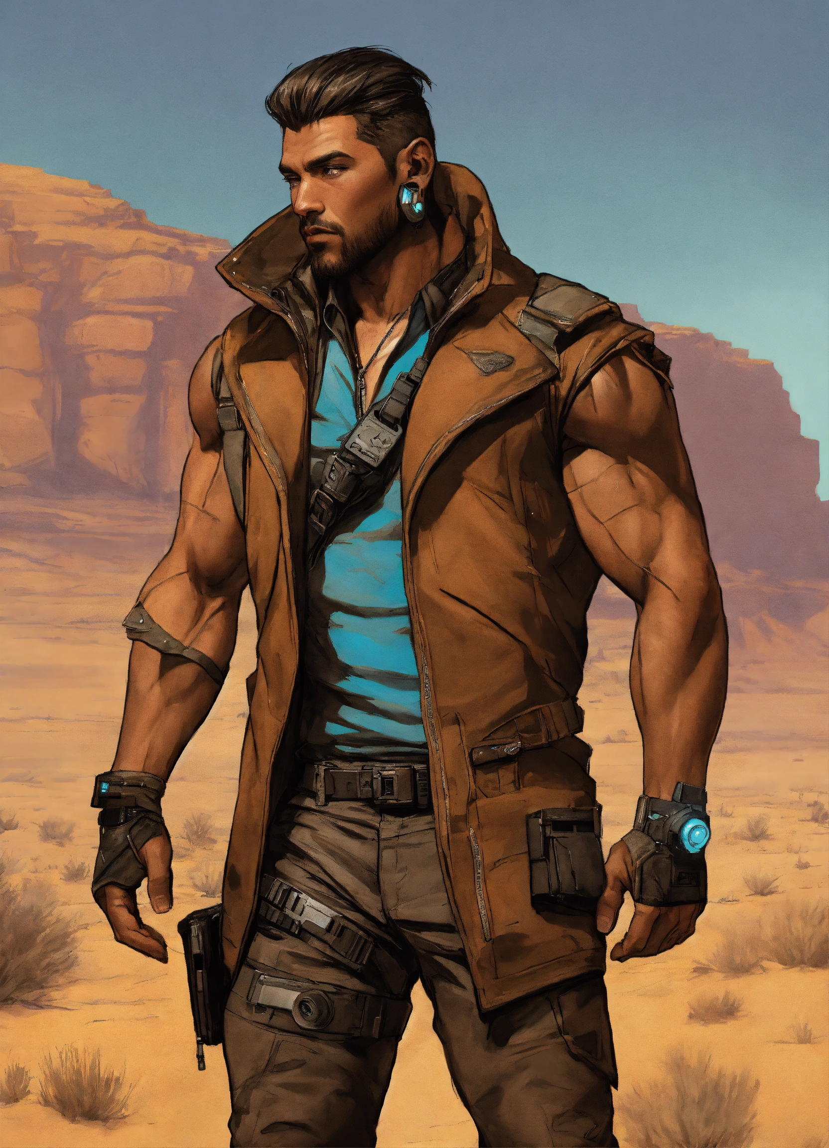 Lexica - Cyberpunk Navajo nomad attractive muscled in a brown jacket in ...