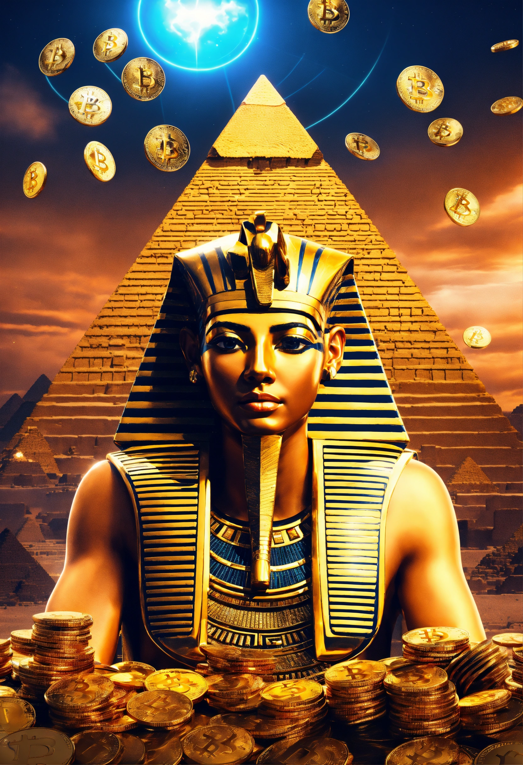 Lexica - Portrait of Egyptian pharaoh with pyramids on background ...