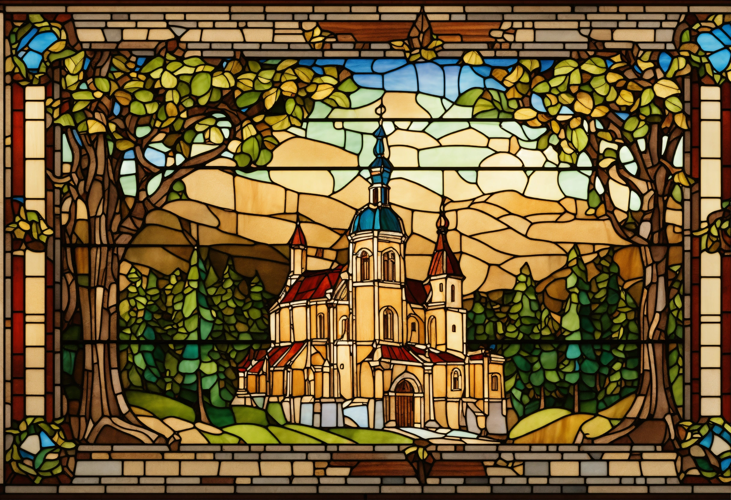 Lexica - Wood stained glass christmas svhwibbogen Forest Scene of ...