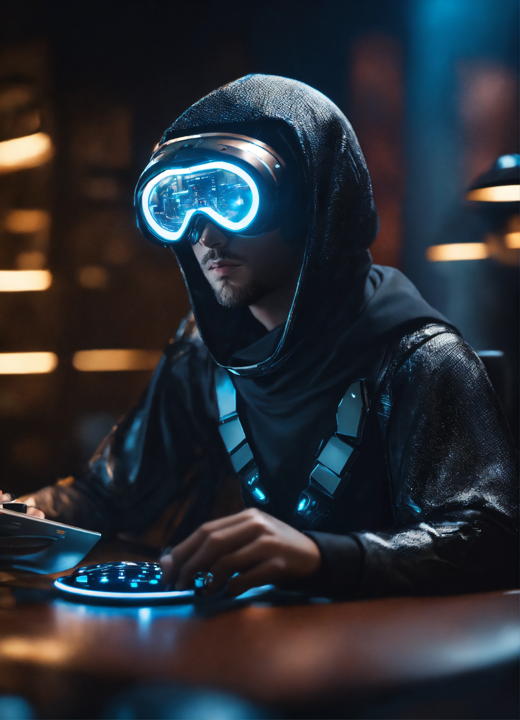 Lexica - Nerdy 25 year old male cyborg hacker wearing futuristic ...