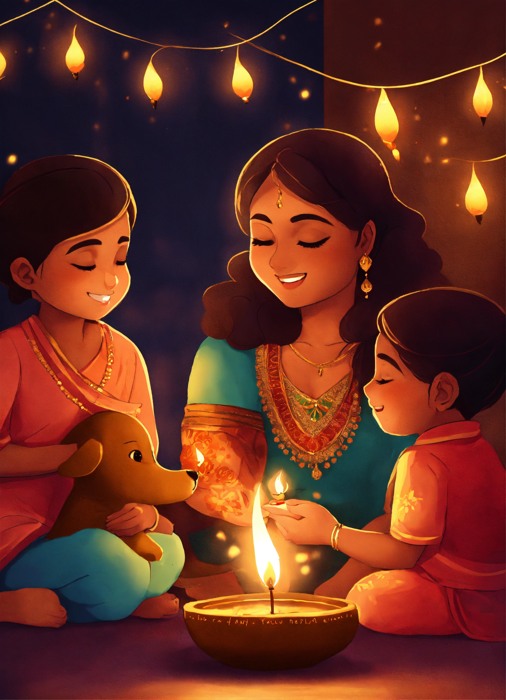 Lexica - Create a heartwarming Diwali card that features a family of ...