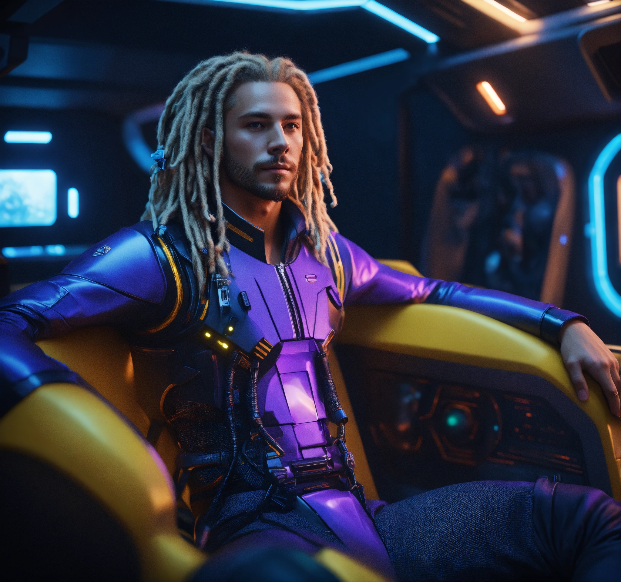 Lexica - Scruffy blonde dreadlock male rockstar in futuristic ...
