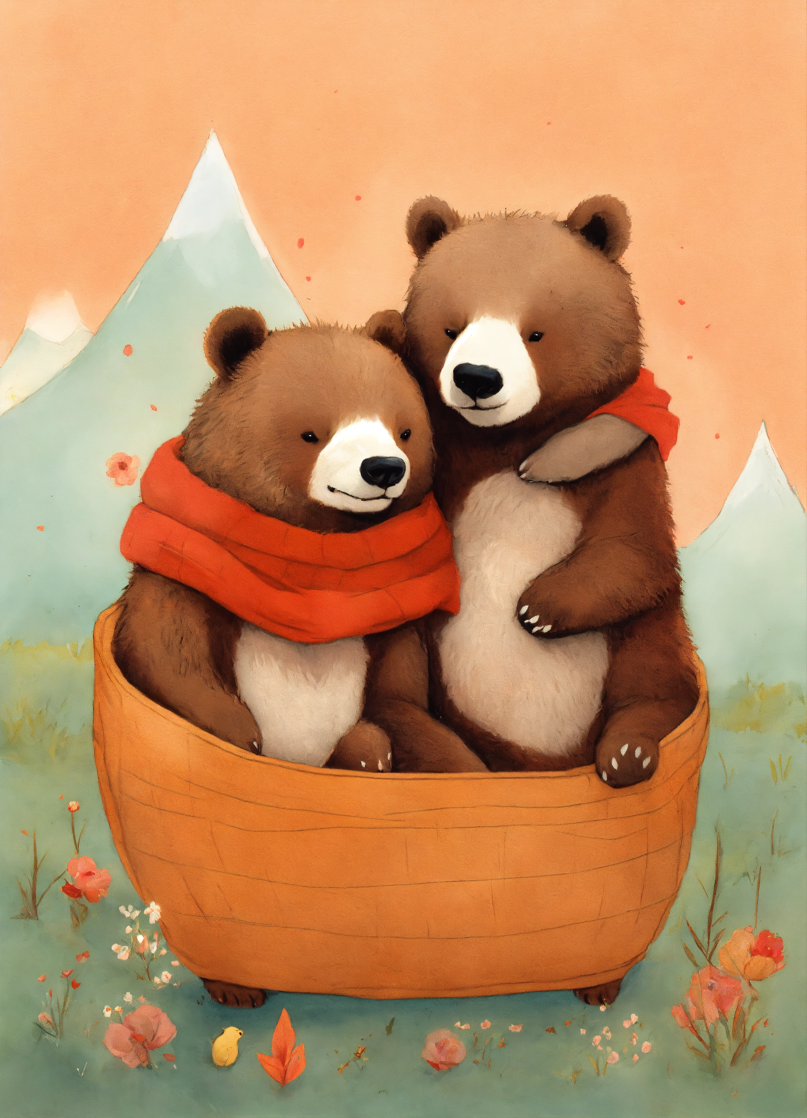 Lexica - Happy bears cuddling, cute critters, by oliver jeffers