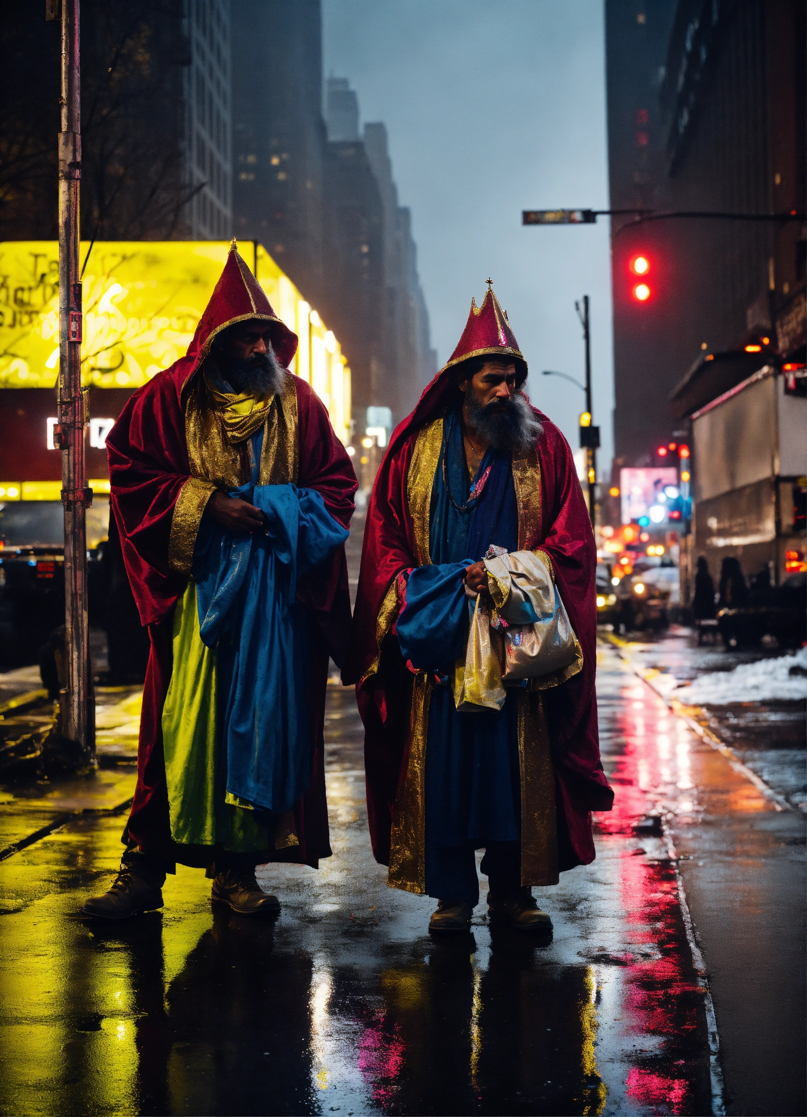 Lexica - Three homeless wearing like reyes magos ,dirty robes, king ...