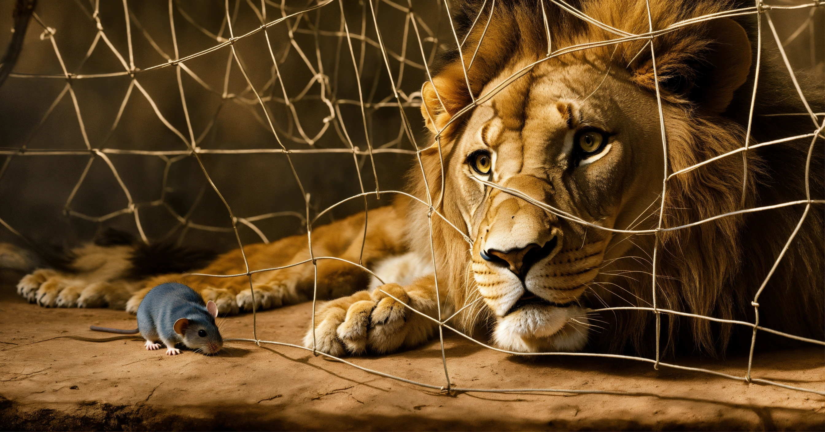 Lexica - Hyperrealistic image of a lion and a mouse together. The mouse ...
