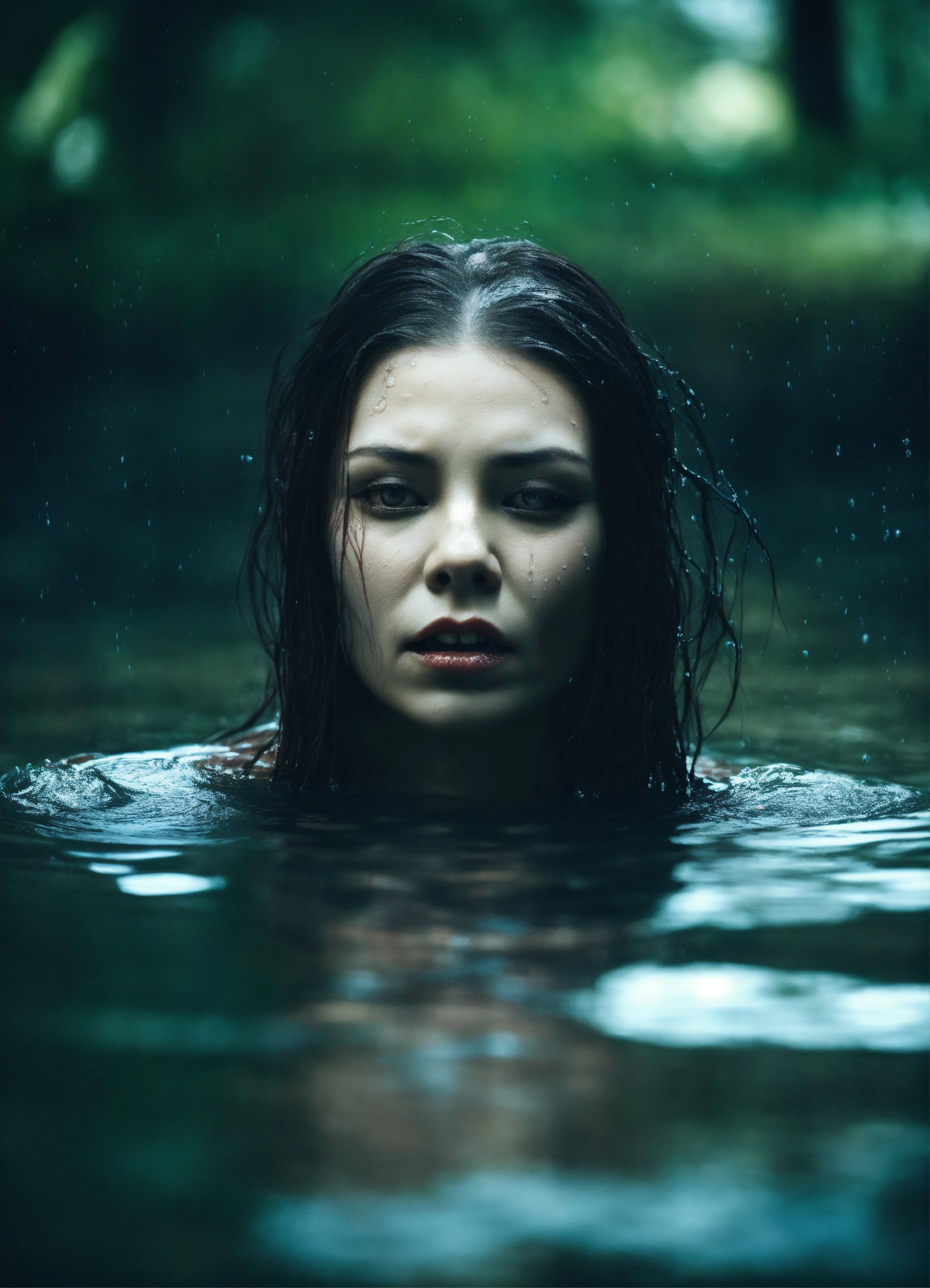 Lexica - Scary monster-woman head in water. With out eyes. pale face ...