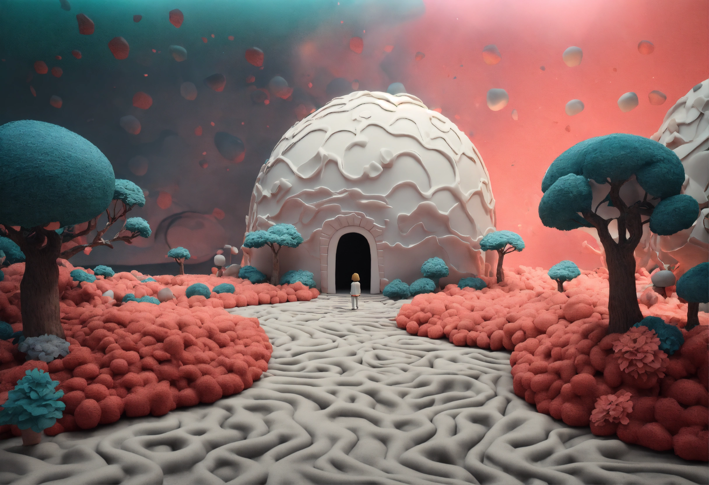 Lexica - Black and white and colors, 3d surreal modeling clay landscape ...