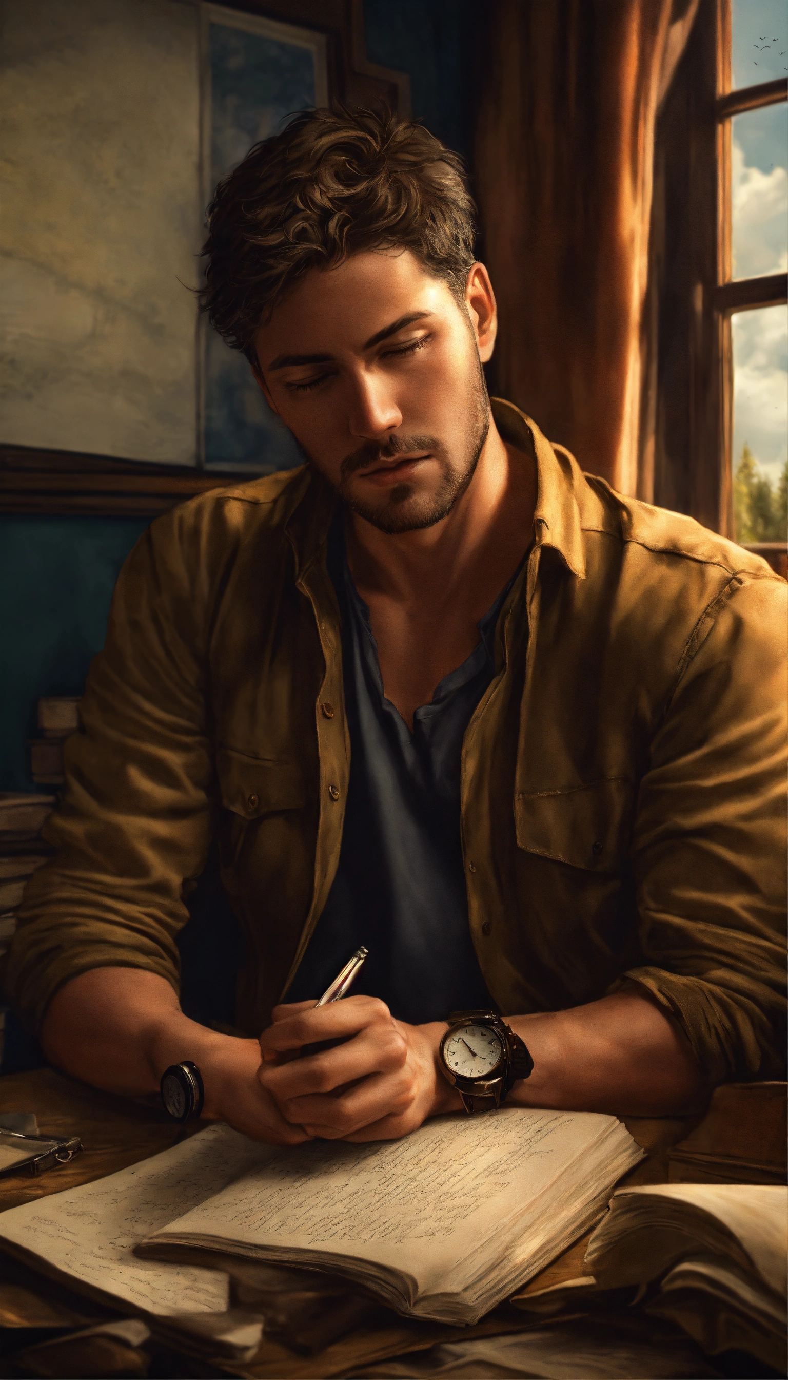 Lexica - A frustrated male writer with depression, beautiful ...