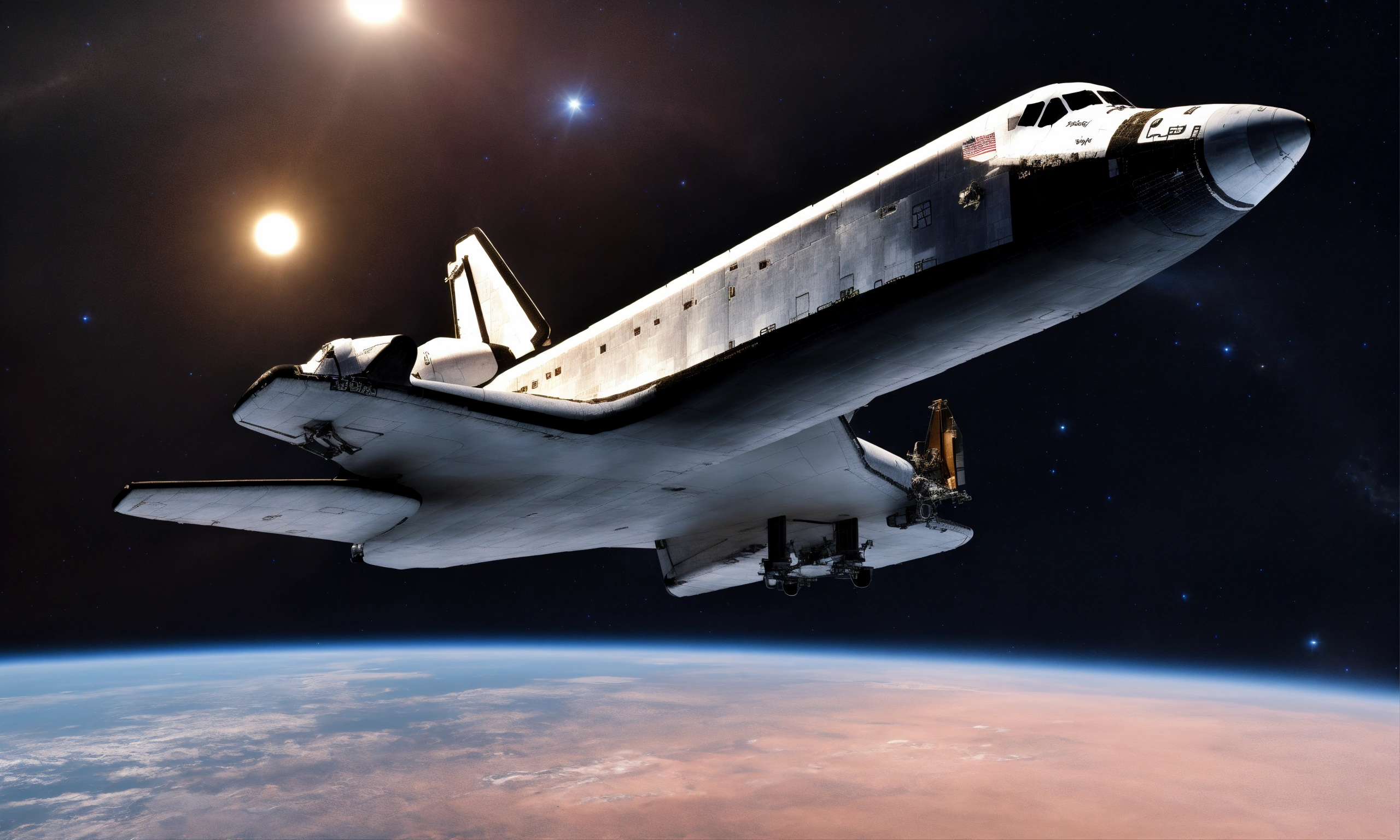 Lexica - Produce me an image of Space shuttle in space. Ensure high ...