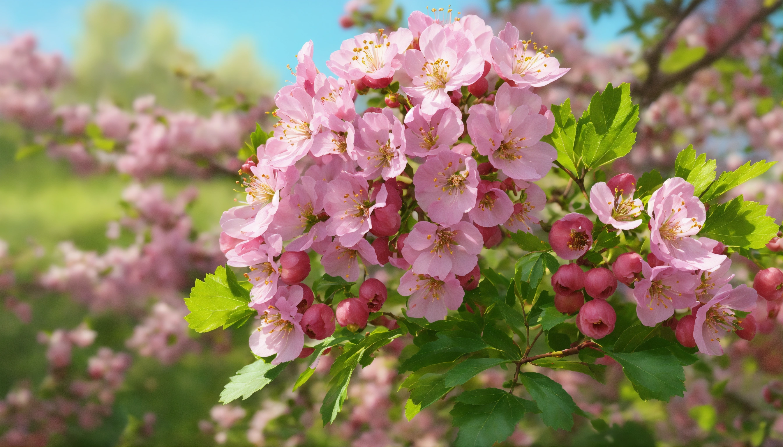 Lexica - Hyper-realistic digital art illustration of hawthorn in full bloom