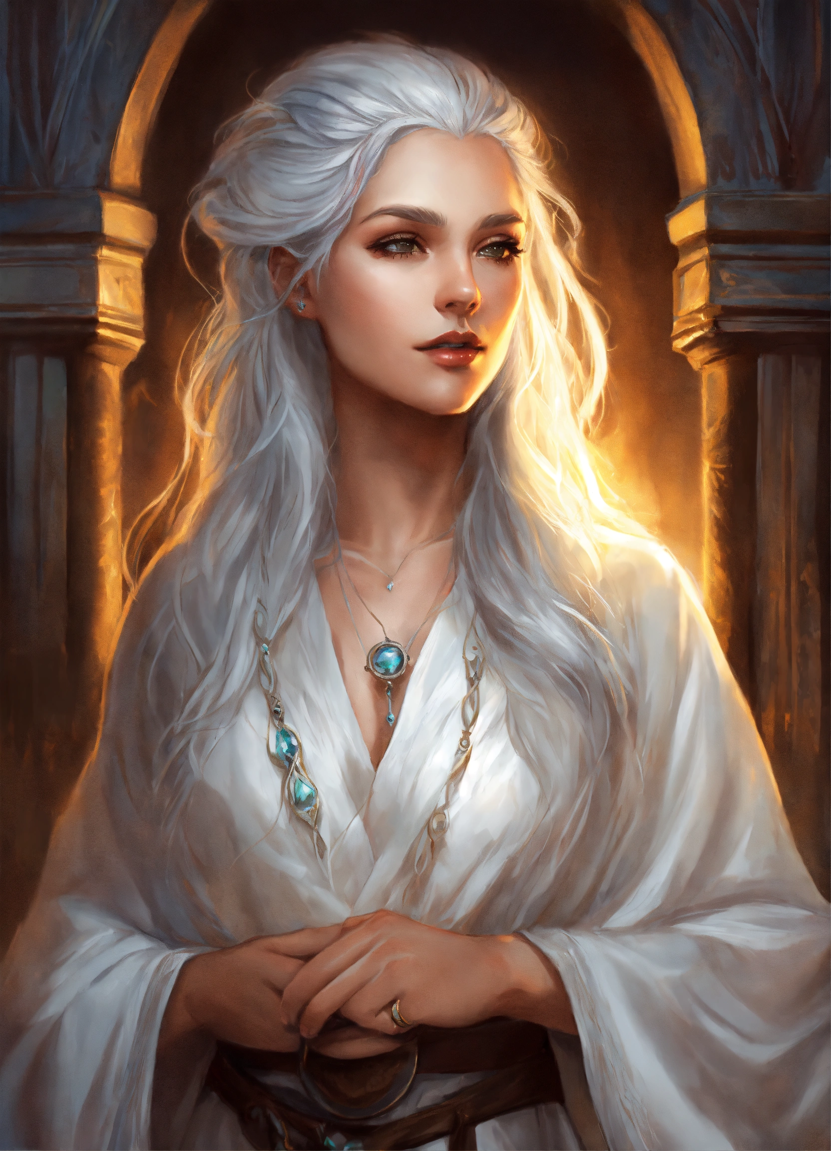 Lexica - Silver haired enchantress in white robes fantasy dungeons and ...