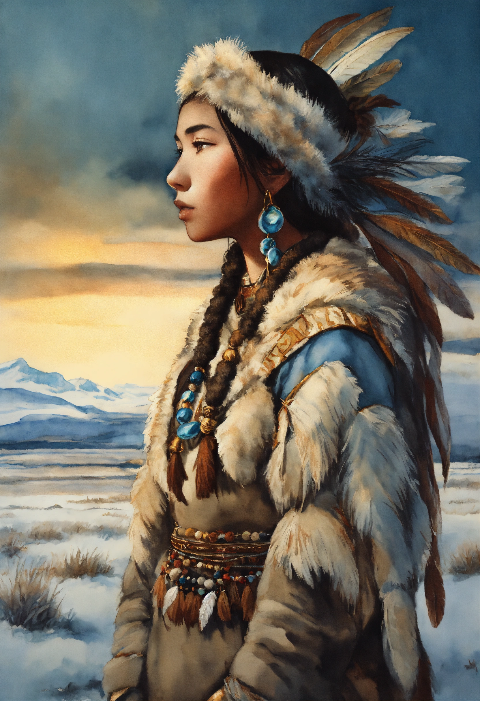 Lexica - Illustration of an inuit woman, young, 18 years old, beautiful ...
