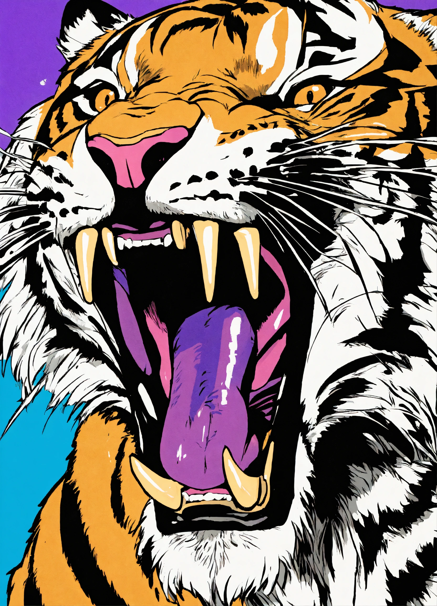 Lexica - Tiger yelling, close up portrait, yelling, high detail, purple ...