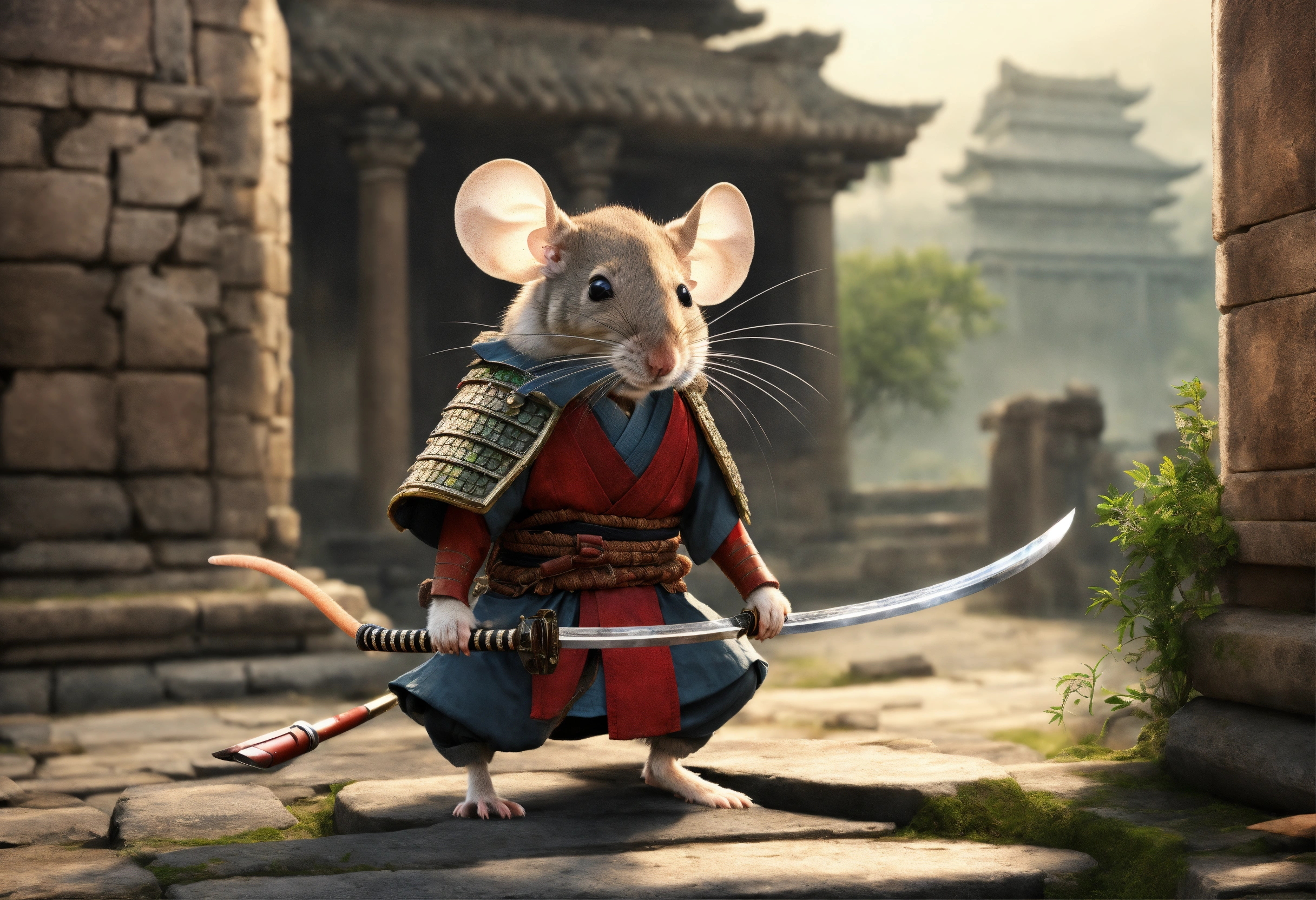 Lexica - Mouse samurai. Ancient ruins. Hyper realistic.