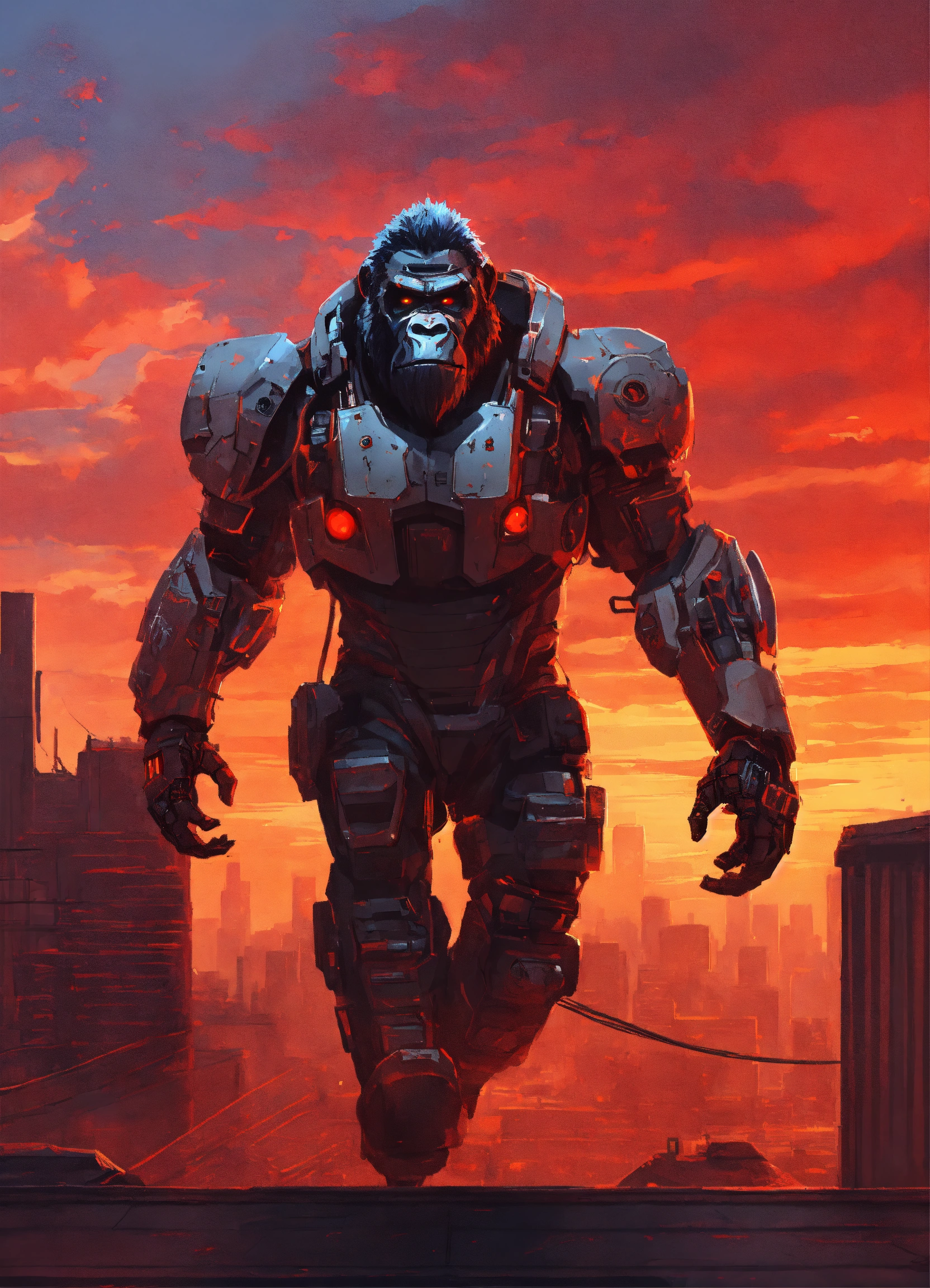 Lexica - An evil cyborg with a rusty, gorilla arms runs forward. the ...