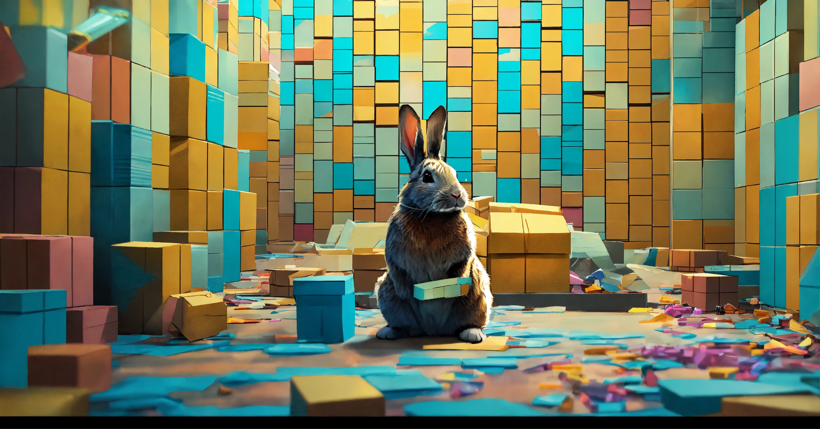 Lexica - Jail, a rabbit in the color of a zebra breaks glass boxes with ...