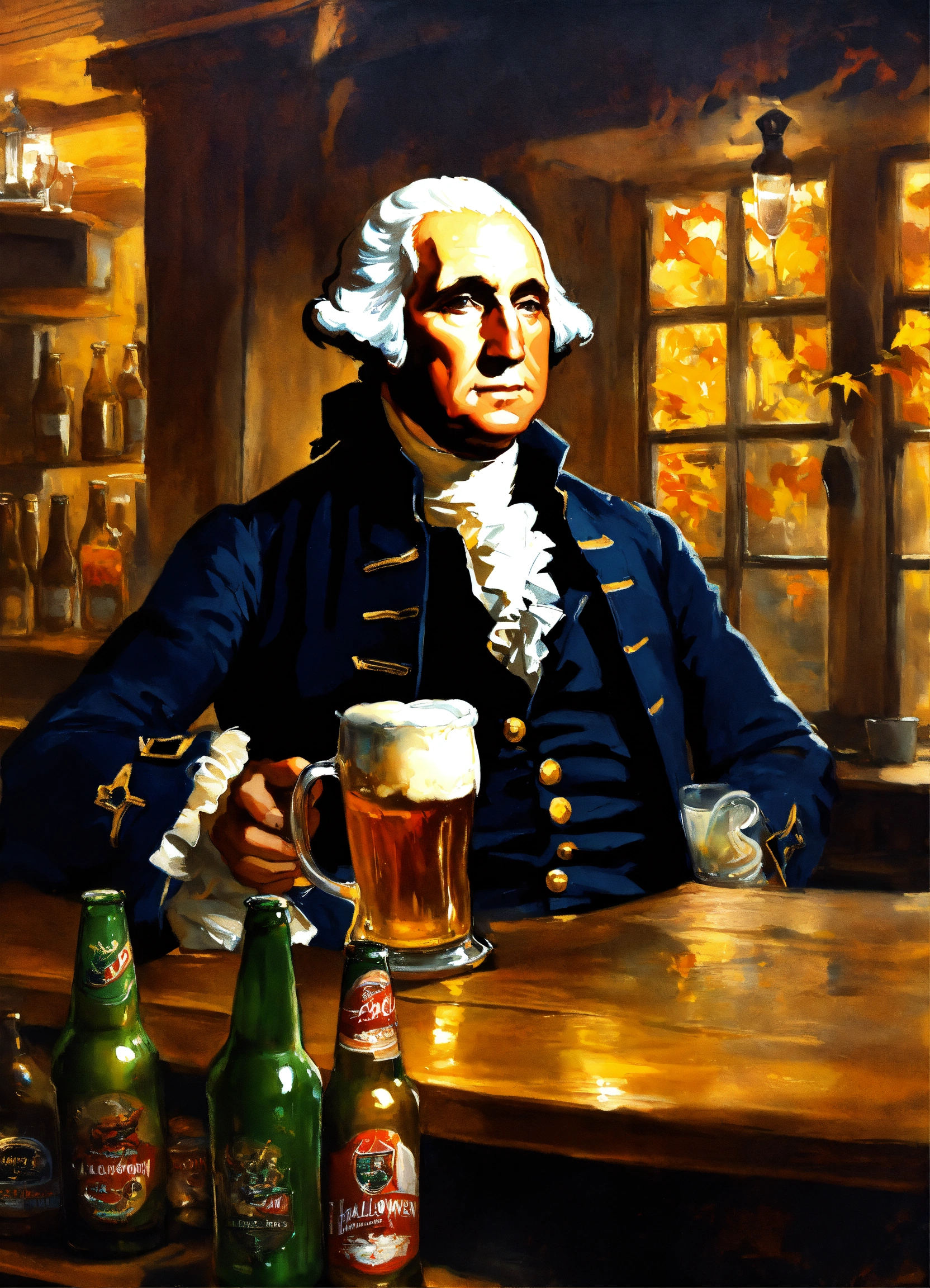 Lexica - Painting of george Washington drinking beer at a bar. Greg ...
