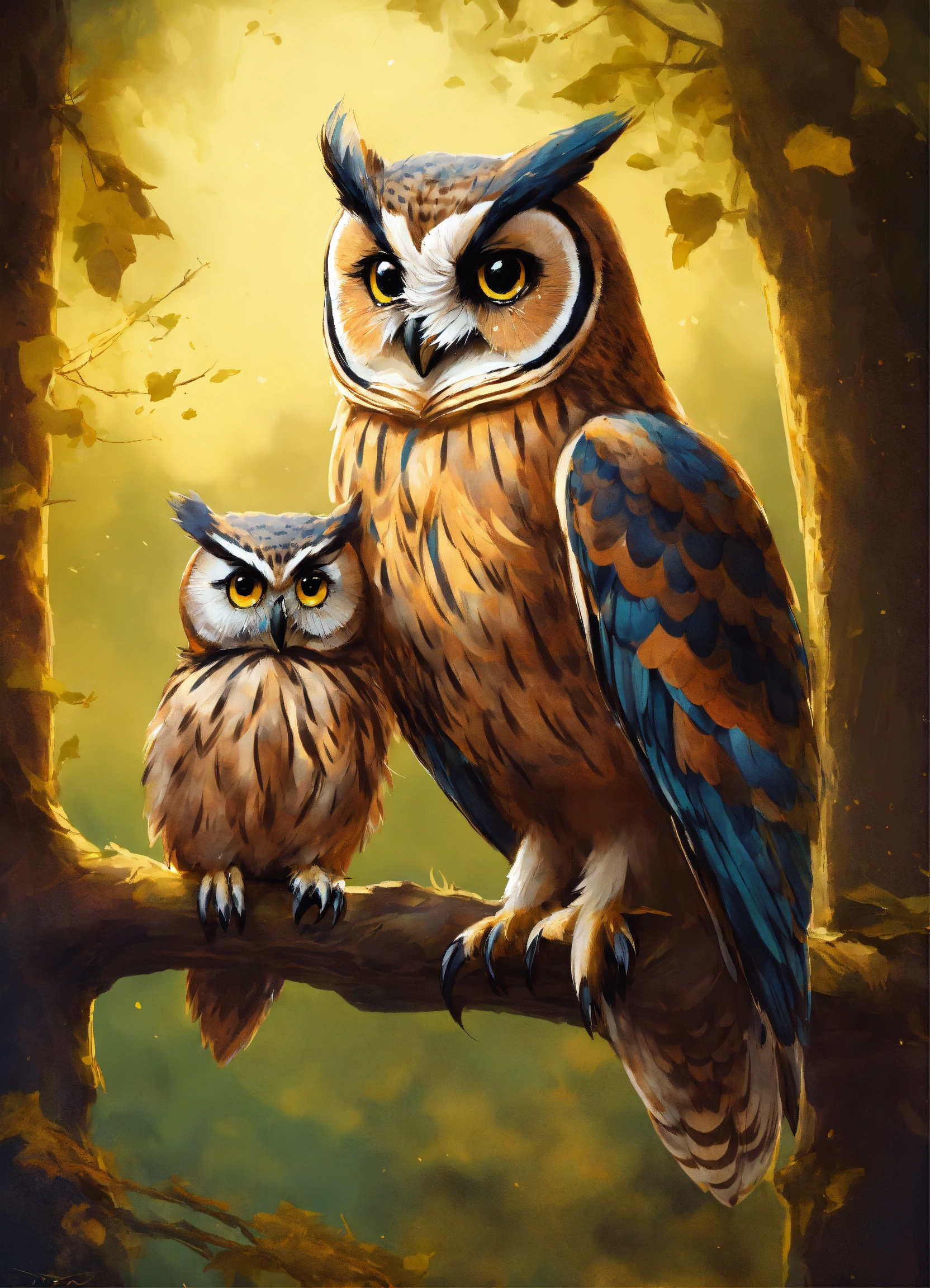 Lexica - Portrait of a small and a large owl, the small owl crying with ...